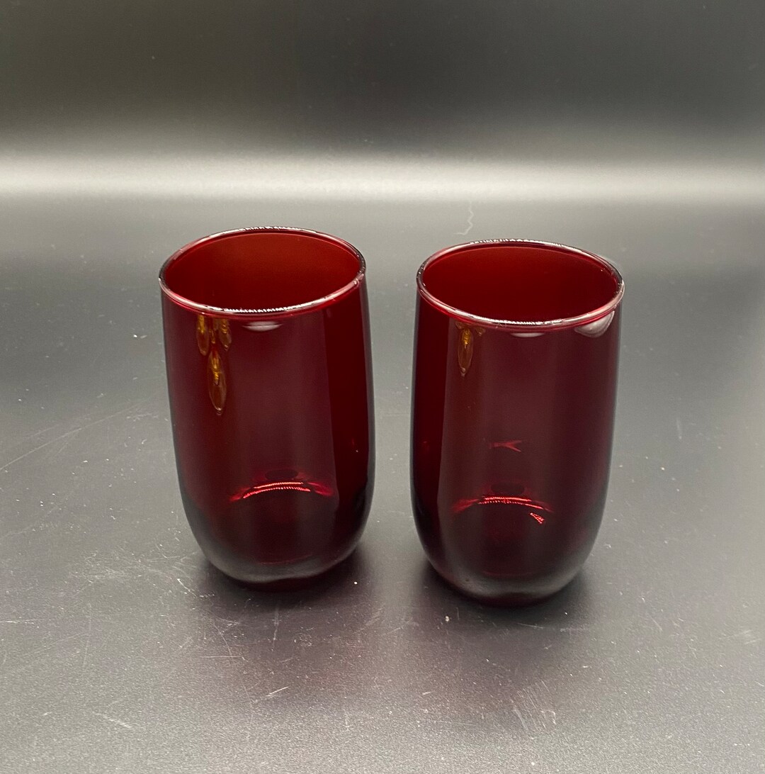 2 Vintage Roly Poly Red Ruby Flat Tumblers Glasses by Anchor Hocking - Etsy