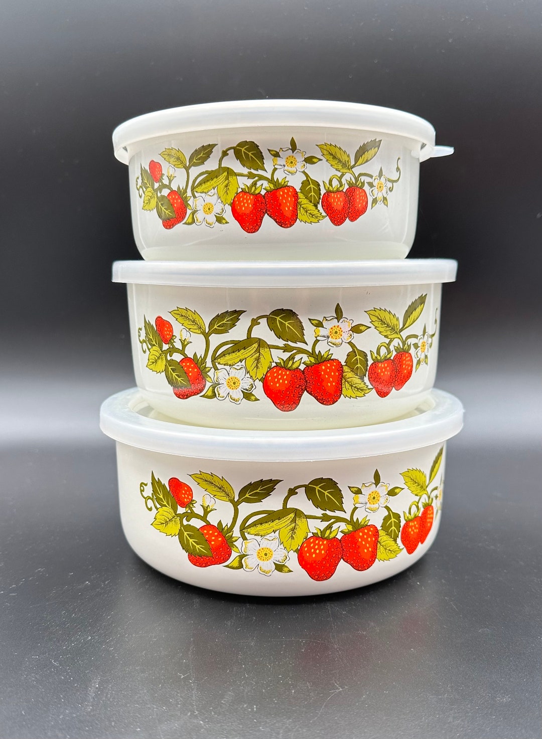 Strawberry Nesting Storage Enamelware Set of 3 With Lids - Etsy
