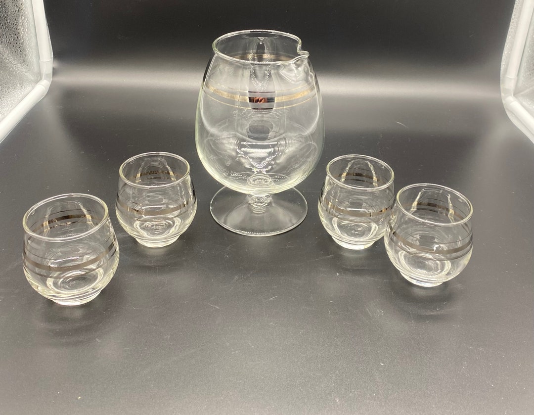 Vintage Retro MCM Platinum Striped Cocktail Pitcher & 4 Roly Poly ...