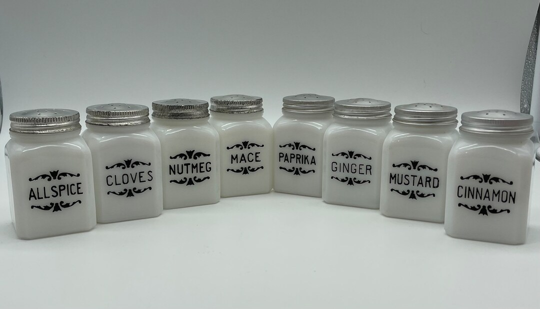 Vintage Dove Spice Jars Milk Glass Set of 8 - Etsy
