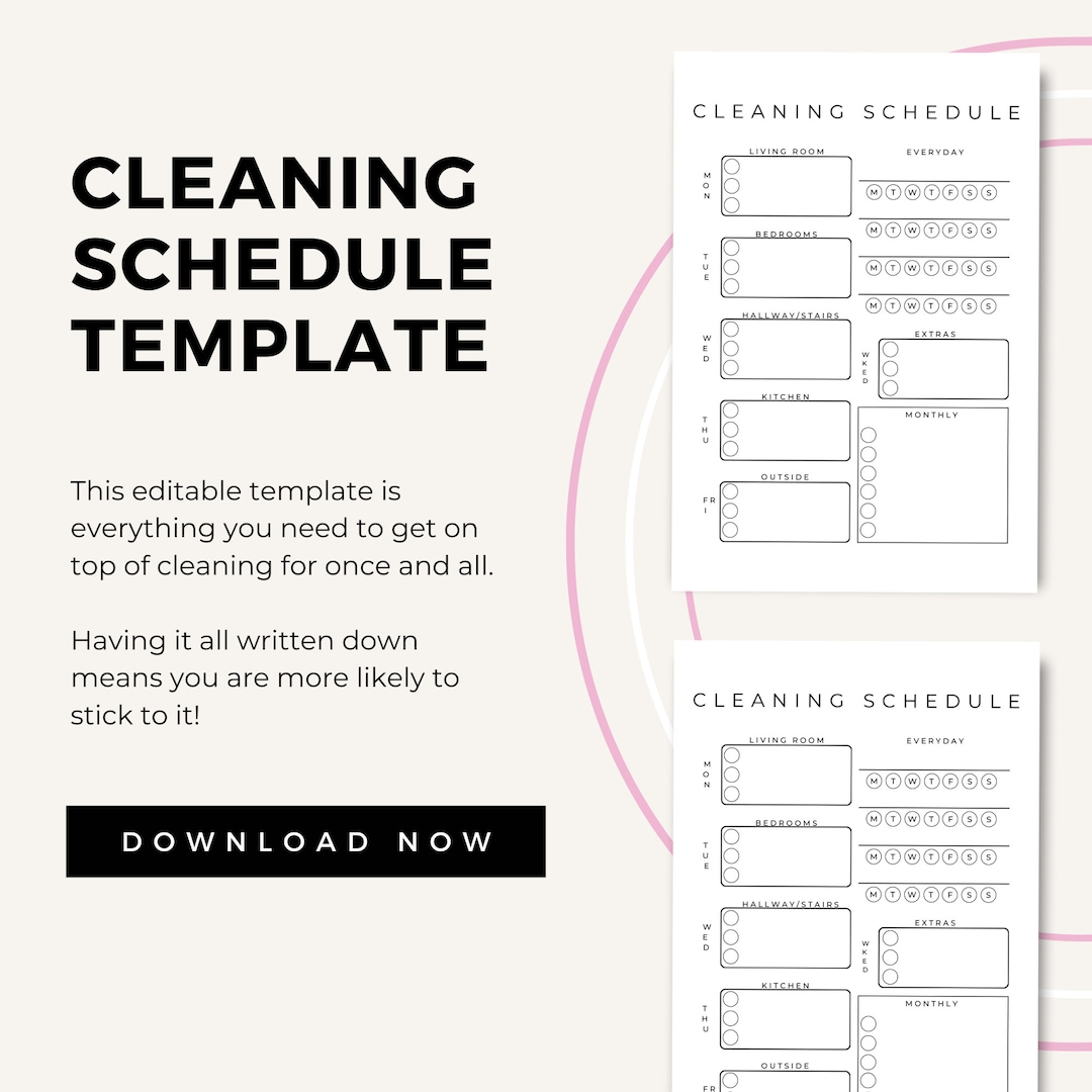 Blank Cleaning Schedule Template Cleaning Schedule - Etsy