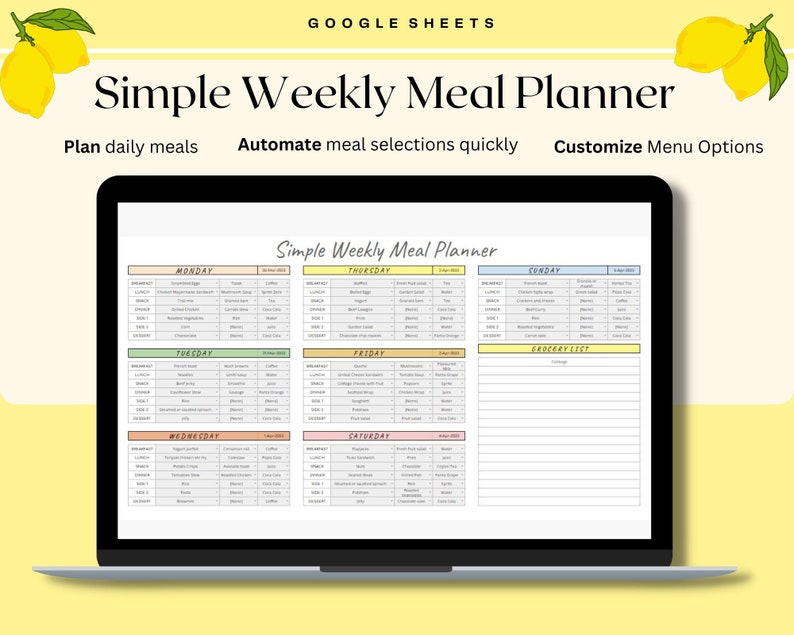 Simple Weekly Meal Planner - Etsy