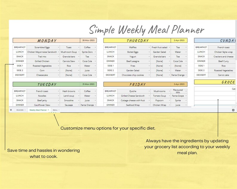Simple Weekly Meal Planner - Etsy