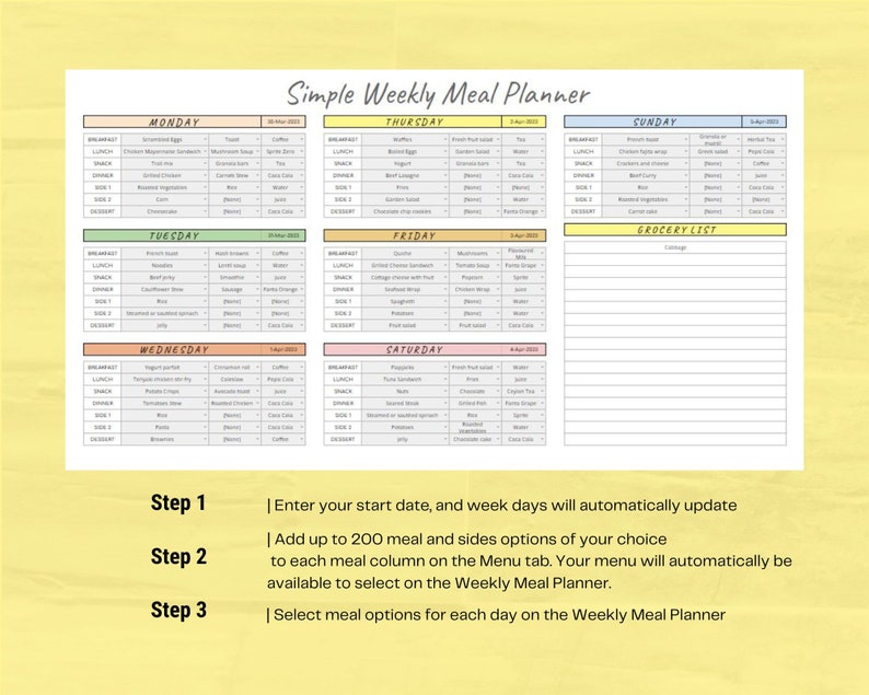 Simple Weekly Meal Planner - Etsy