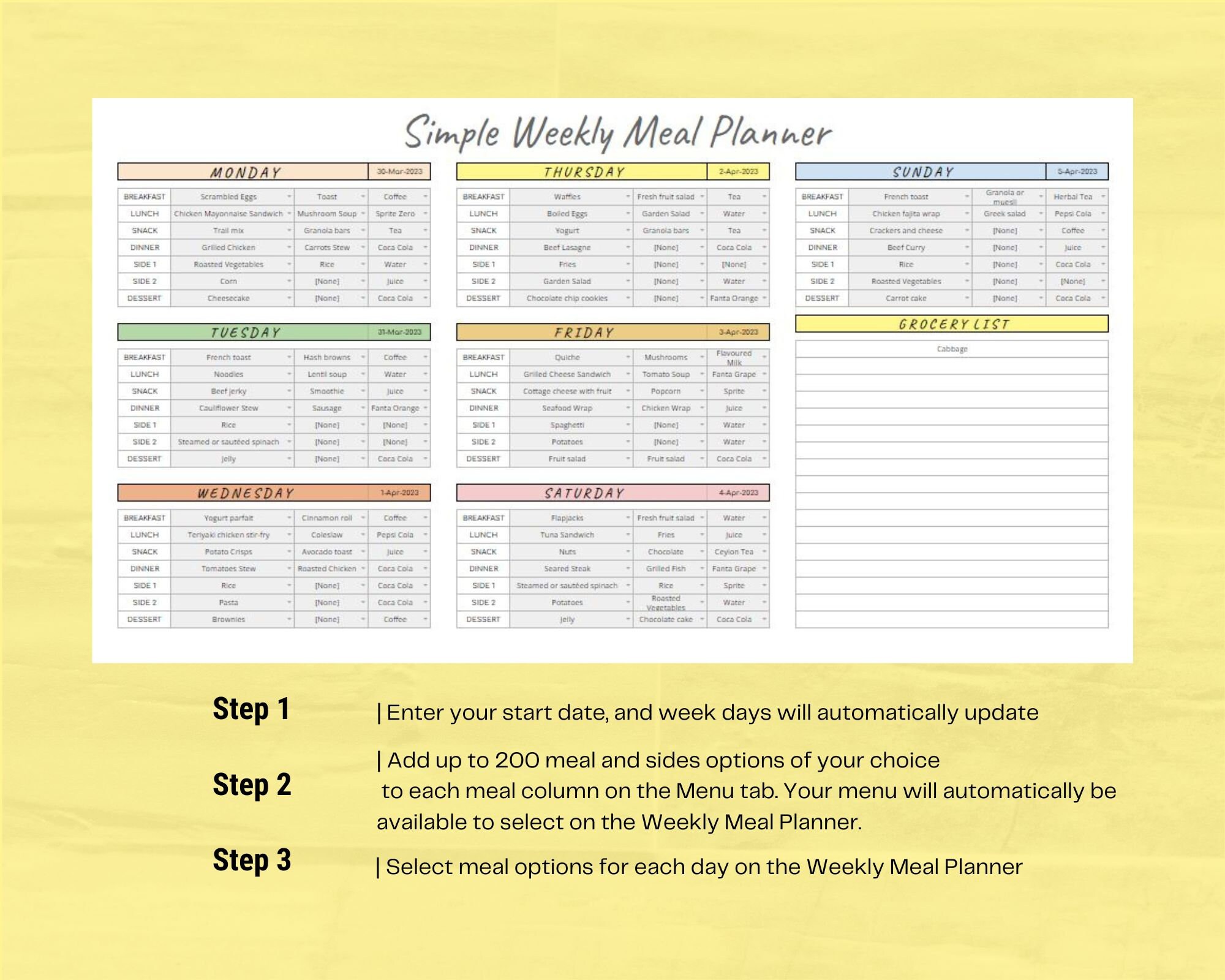 Simple Weekly Meal Planner - Etsy