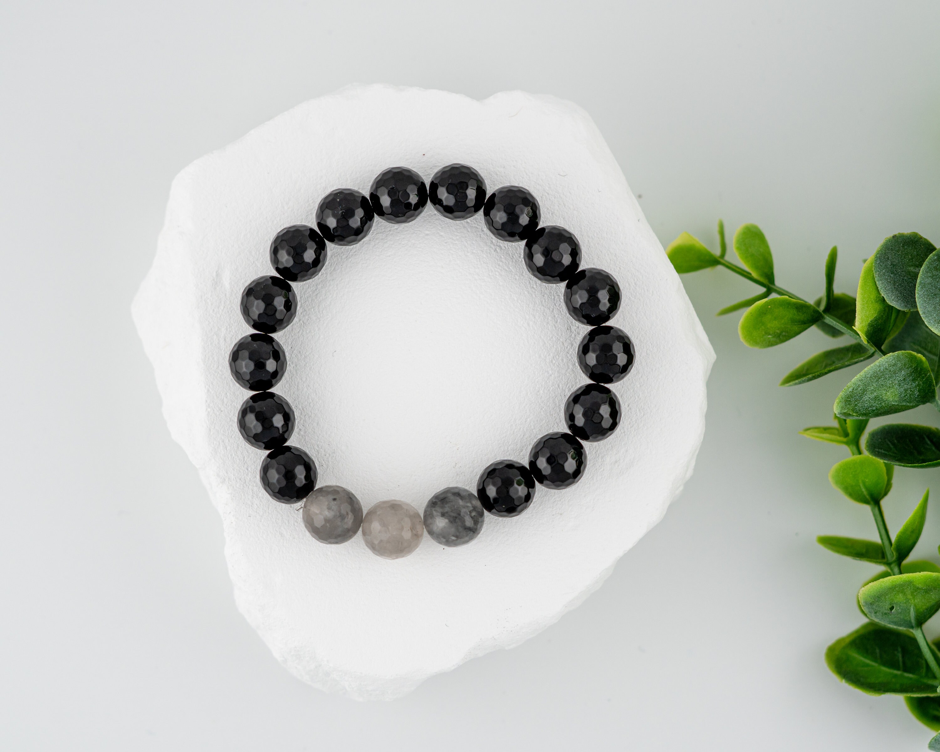 Premium Black Onyx With Cloudy Crystal Bracelet - Men's Healing Gem ...