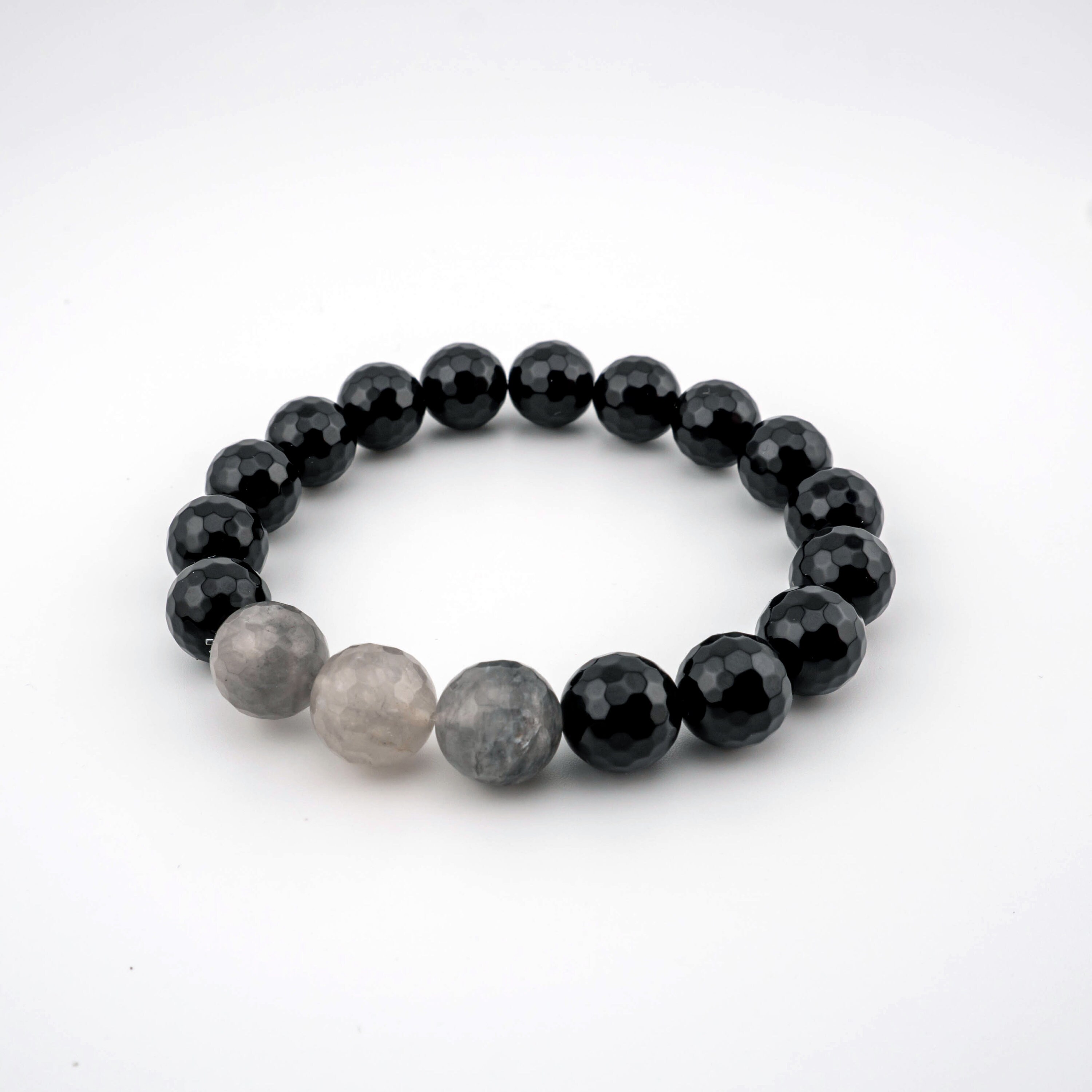 Premium Black Onyx With Cloudy Crystal Bracelet - Men's Healing Gem ...