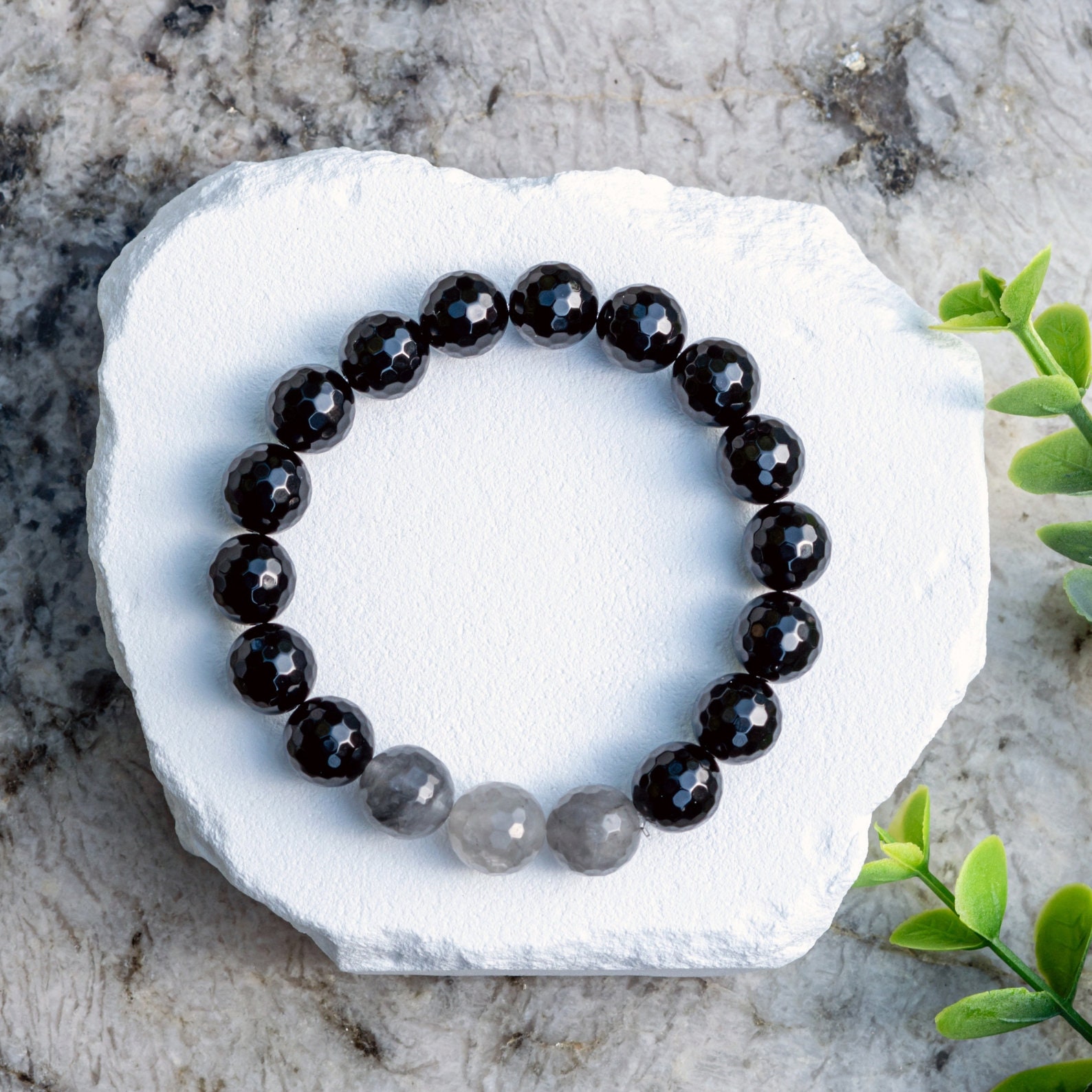 Premium Black Onyx With Cloudy Crystal Bracelet - Men's Healing Gem ...