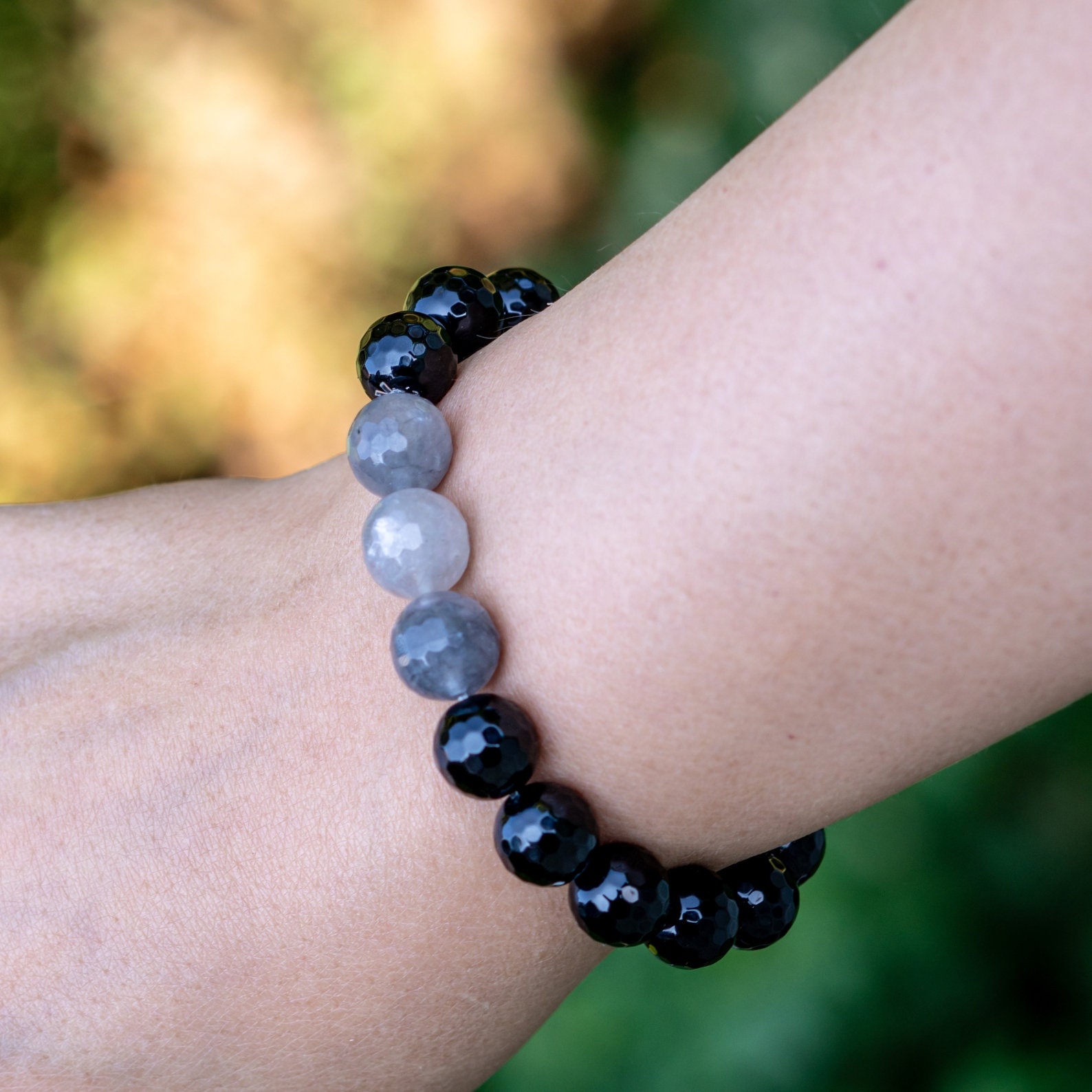 Premium Black Onyx With Cloudy Crystal Bracelet - Men's Healing Gem ...