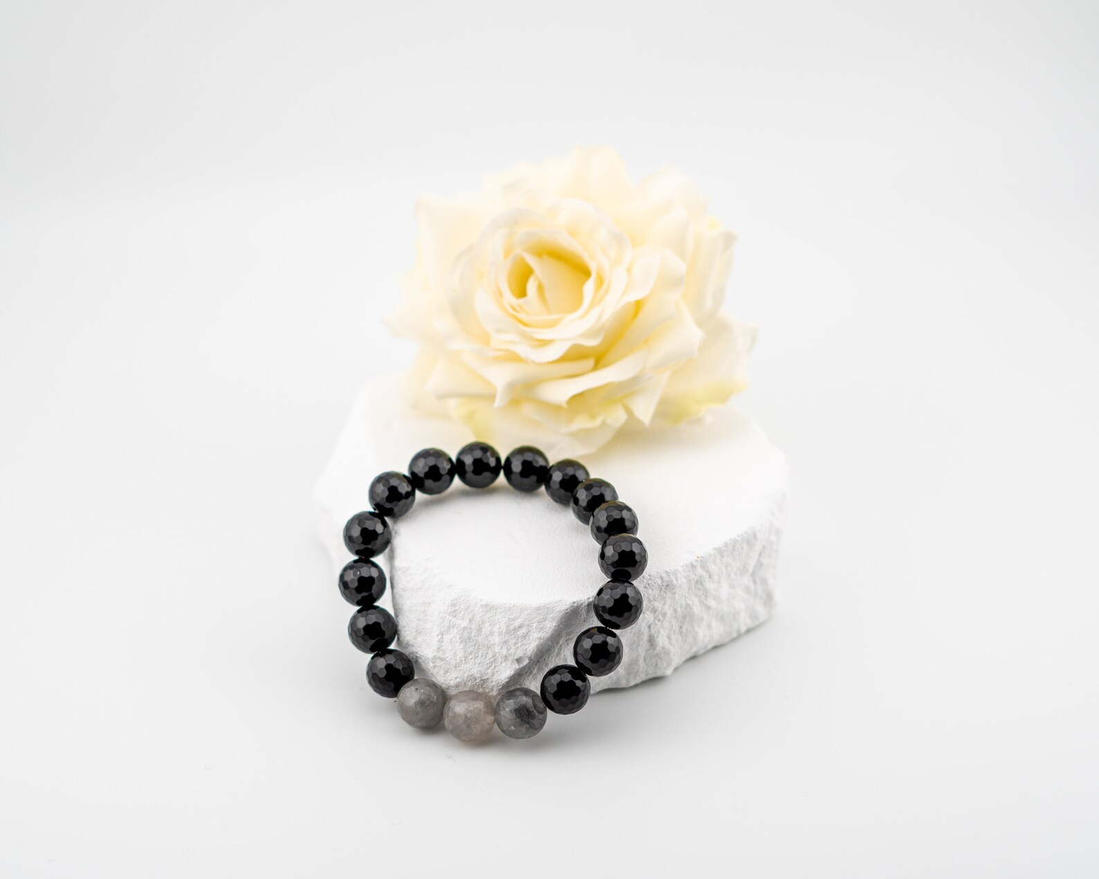 Premium Black Onyx With Cloudy Crystal Bracelet - Men's Healing Gem ...