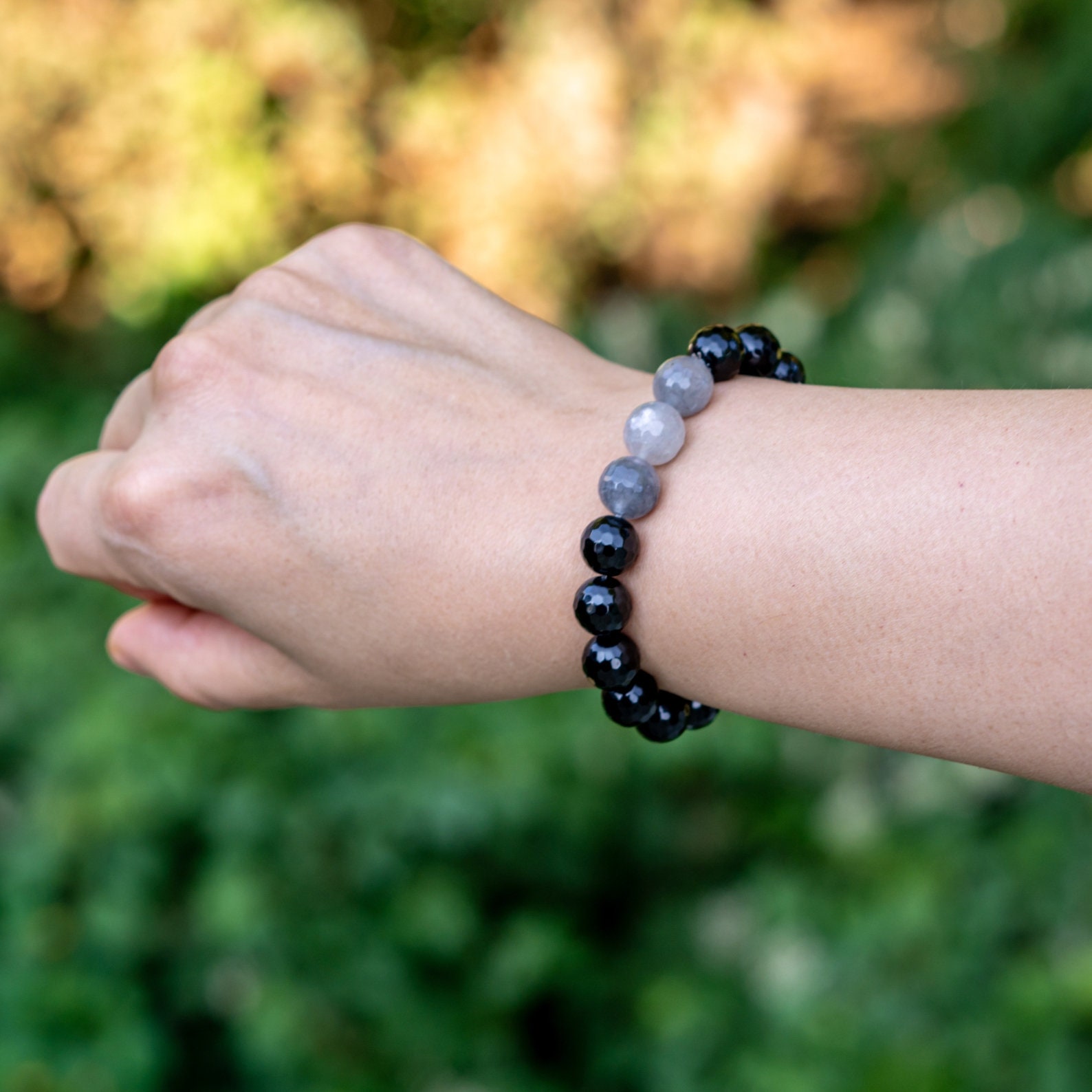 Premium Black Onyx With Cloudy Crystal Bracelet - Men's Healing Gem ...
