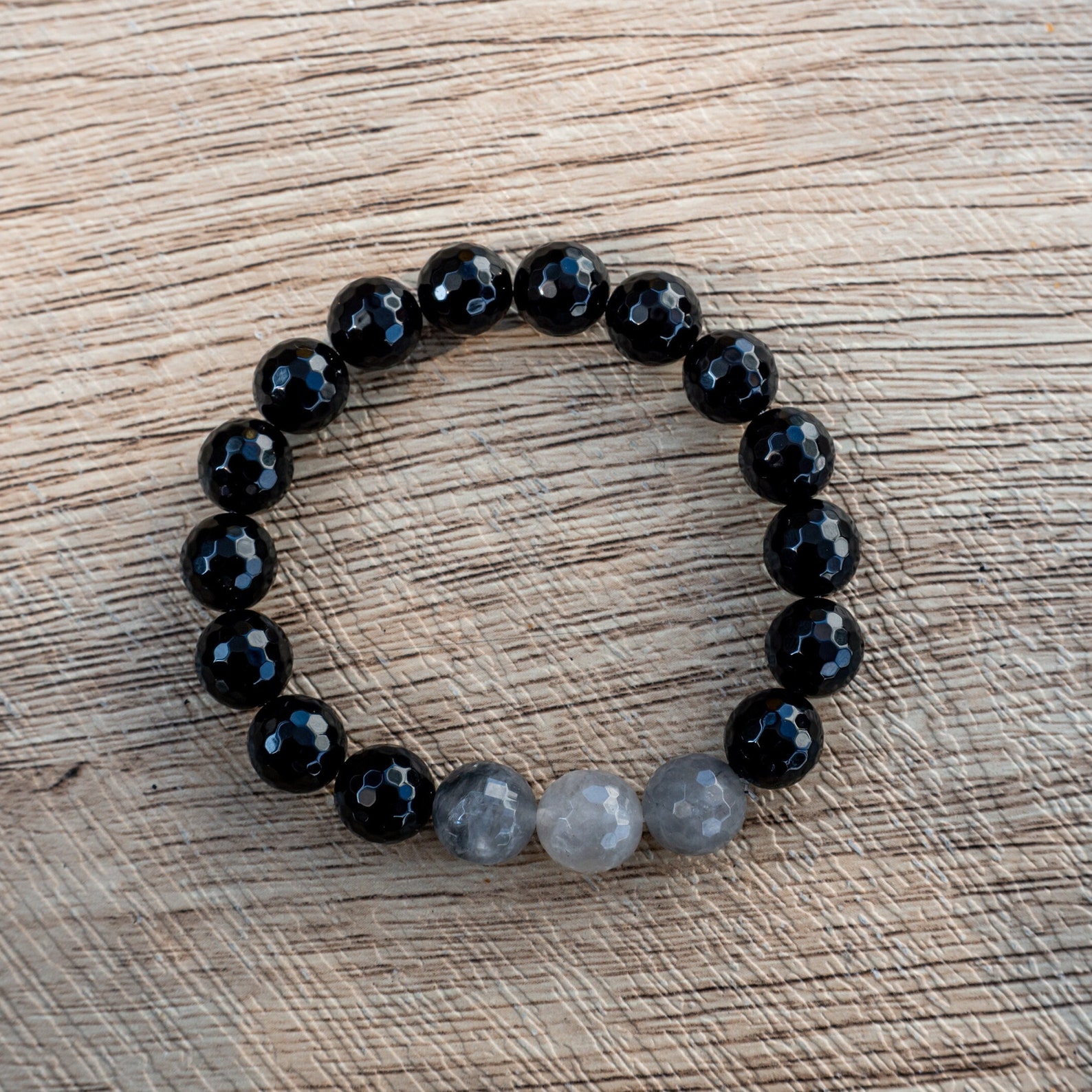 Premium Black Onyx With Cloudy Crystal Bracelet - Men's Healing Gem ...