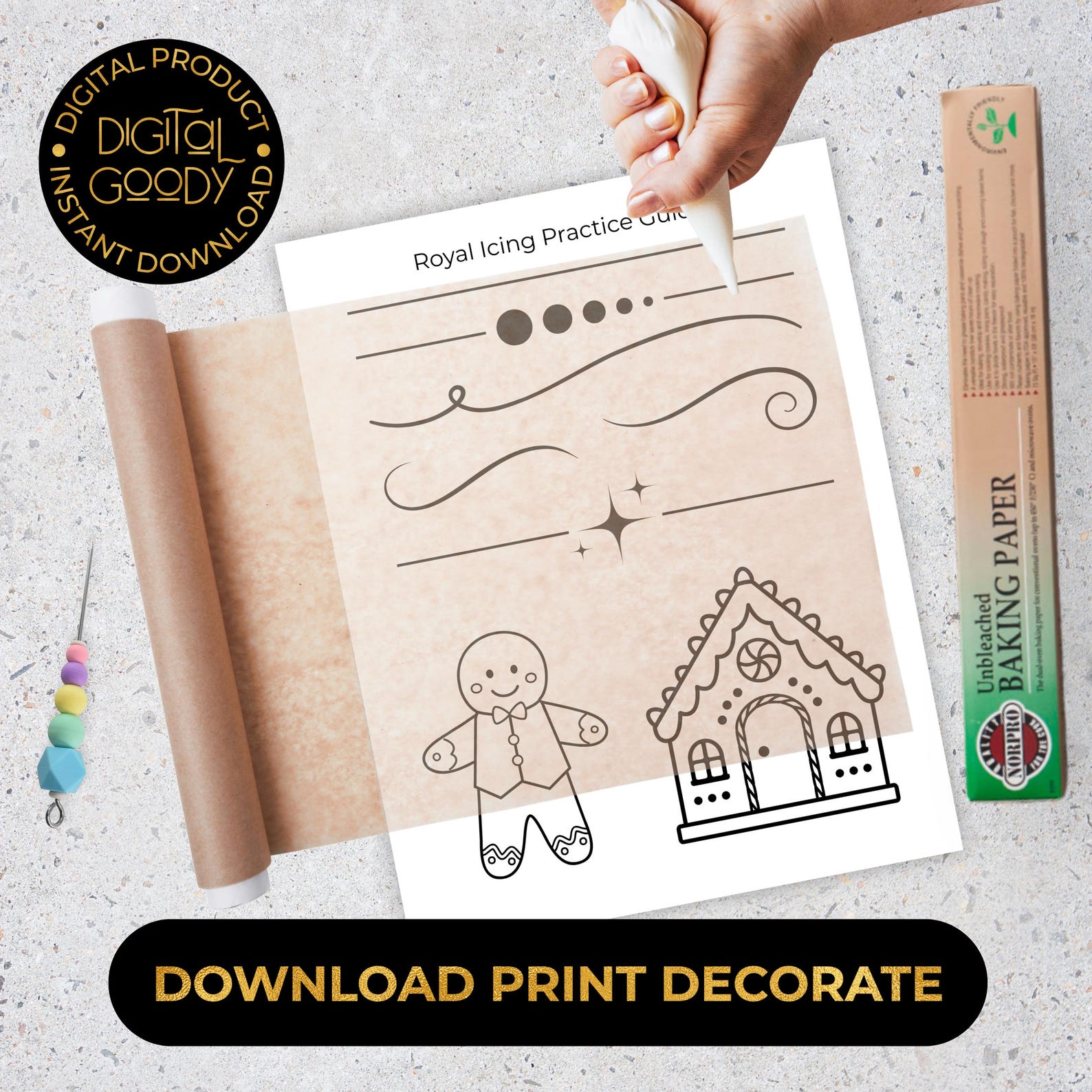 Christmas Royal Icing Practice Sheets Printable Gingerbread Icing ...