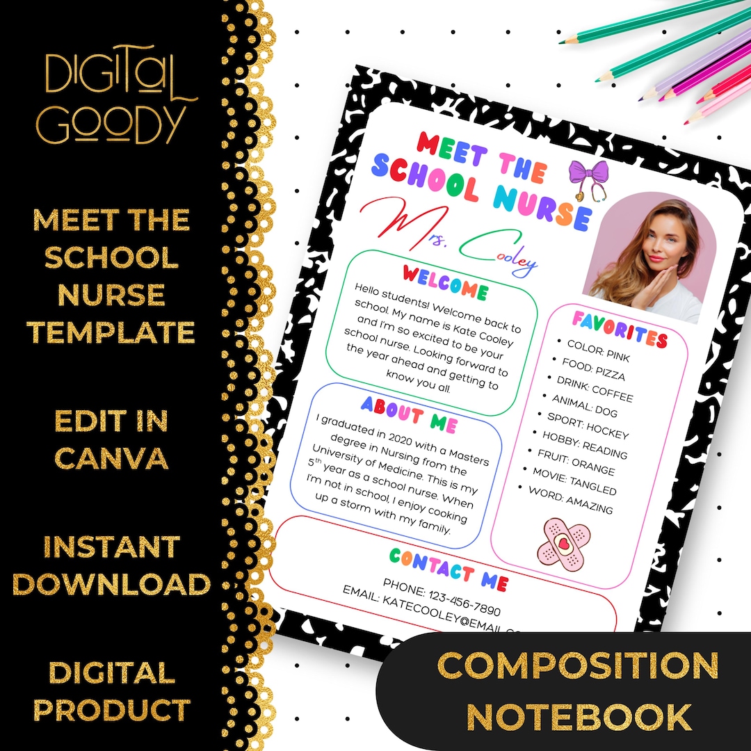 Meet the School Nurse Template Composition Notebook Style Canva ...
