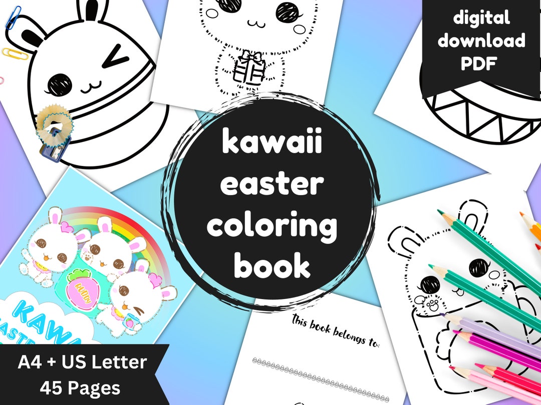 Printable Easter Bunny Coloring Book for Kids | Easter Kawaii Coloring ...