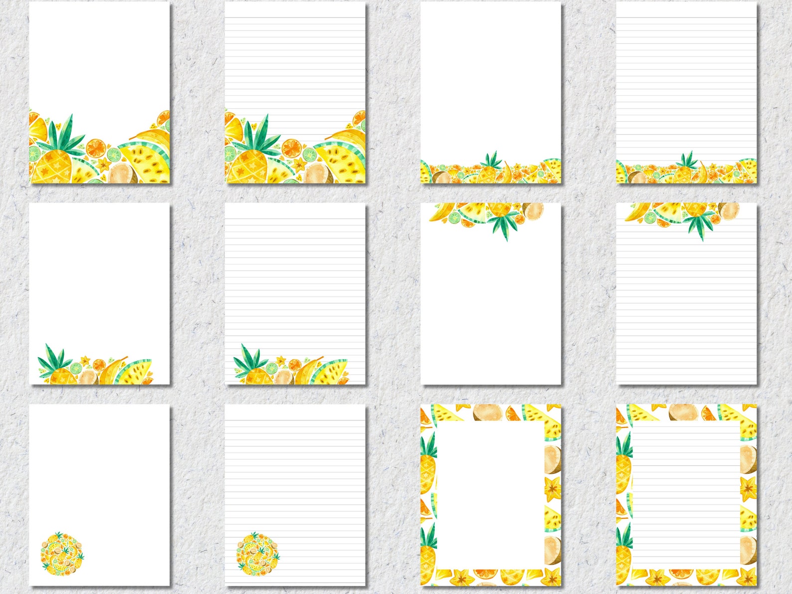 Tropical Fruit Paper Stationery Set Fruity Printable Notepaper Digital ...