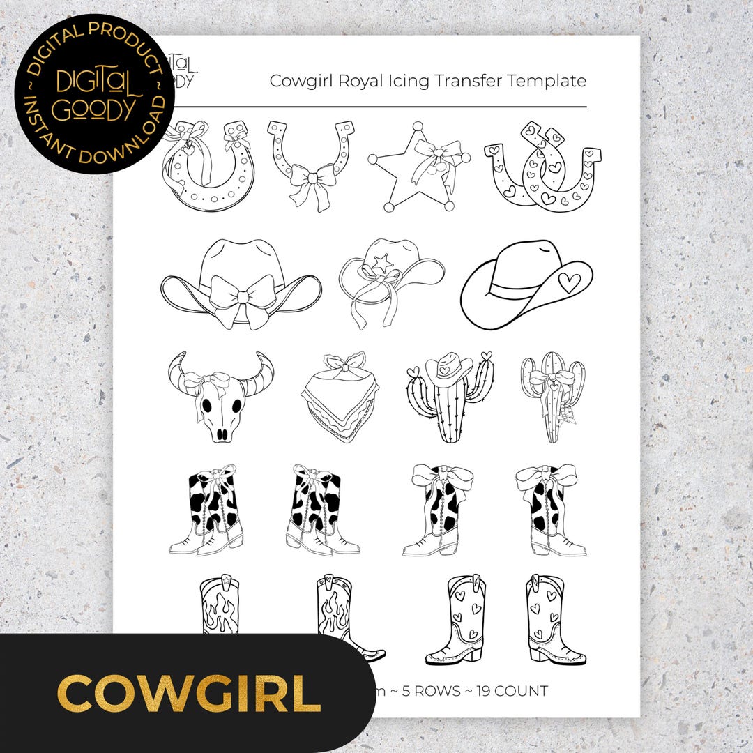 Western Cowgirl Royal Icing Transfer Sheets Printable Template for ...
