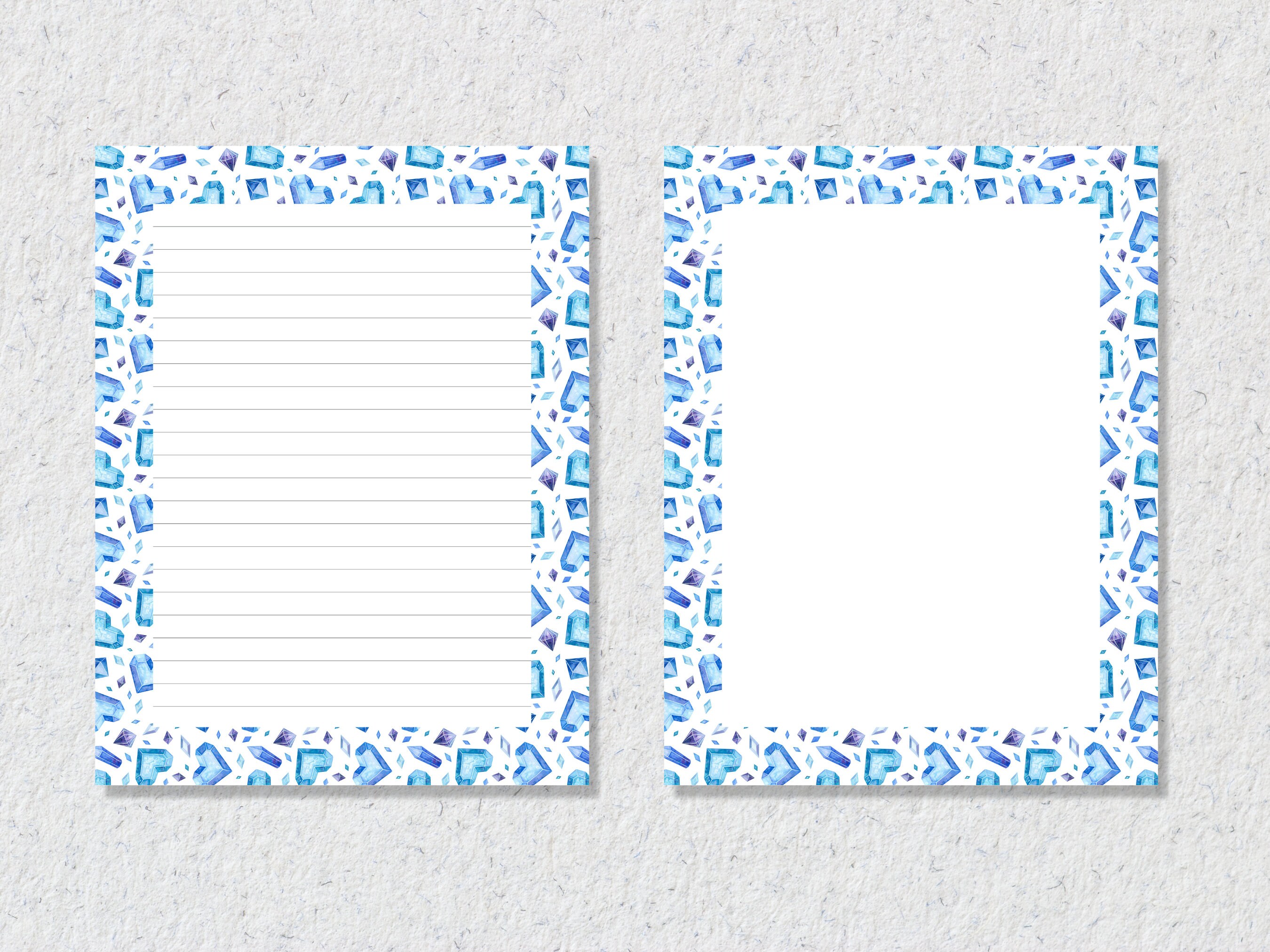 Crystal Gems Paper Printable Stationery Set Jewels Notepaper Digital ...