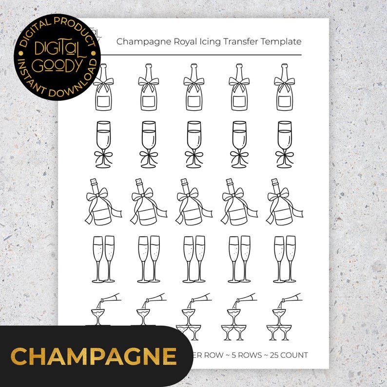 Champagne Royal Icing Transfer Sheets Printable Sparkling Wine New Year ...
