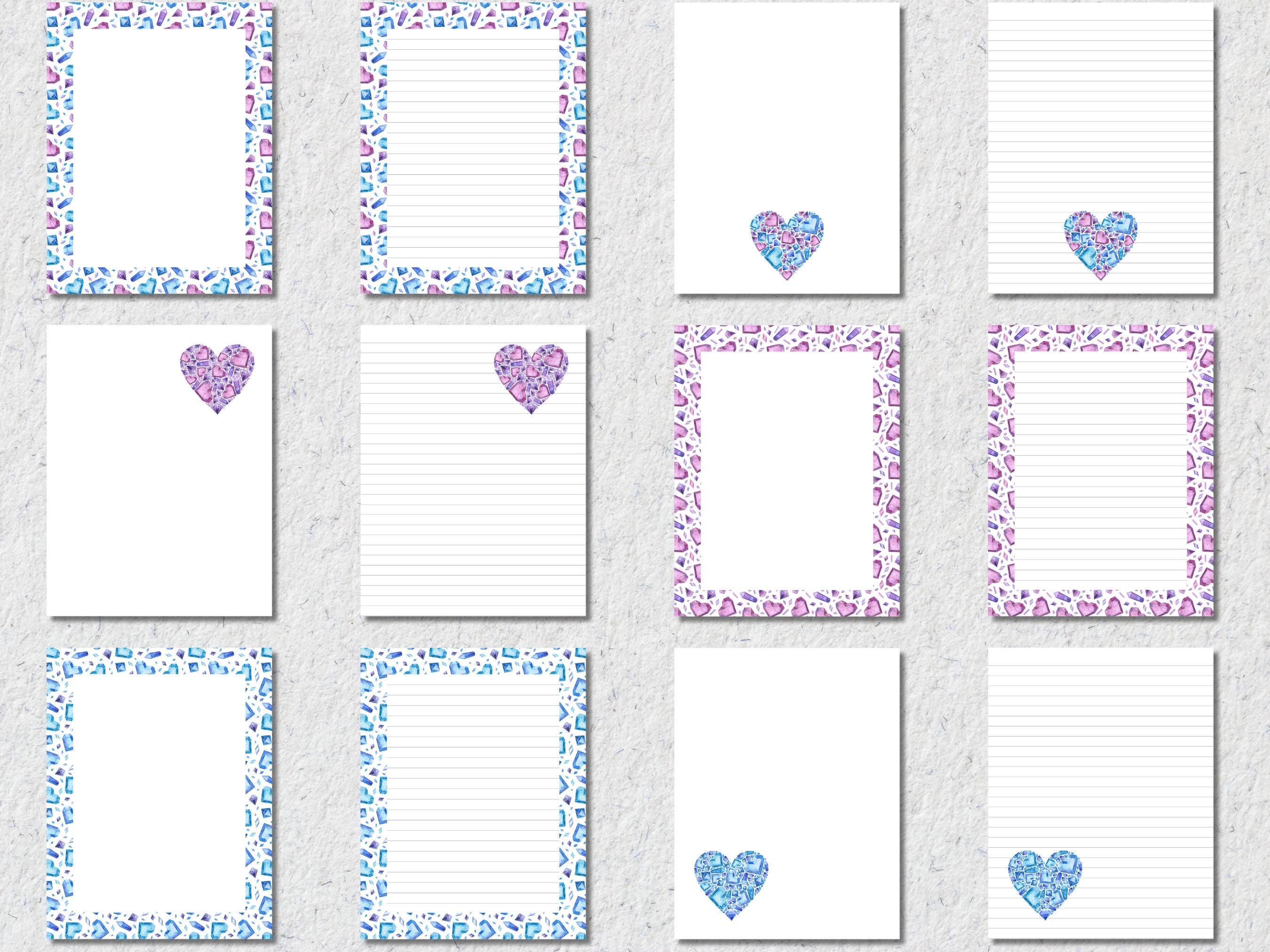 Crystal Gems Paper Printable Stationery Set Jewels Notepaper Digital ...