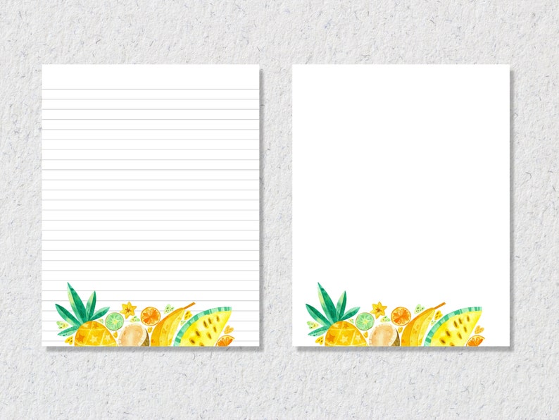 Tropical Fruit Paper Stationery Set | Fruity Printable Notepaper ...