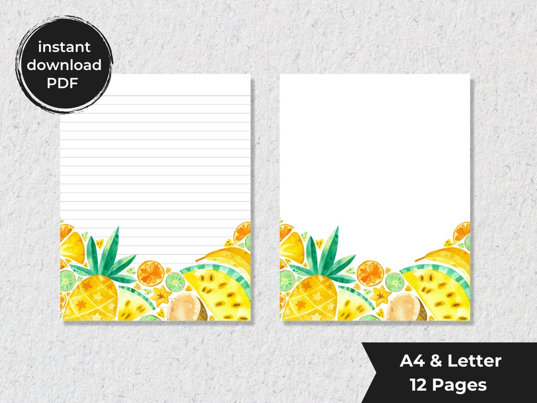 Tropical Fruit Paper Stationery Set | Fruity Printable Notepaper ...