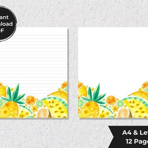 Tropical Fruit Paper Stationery Set | Fruity Printable Notepaper ...