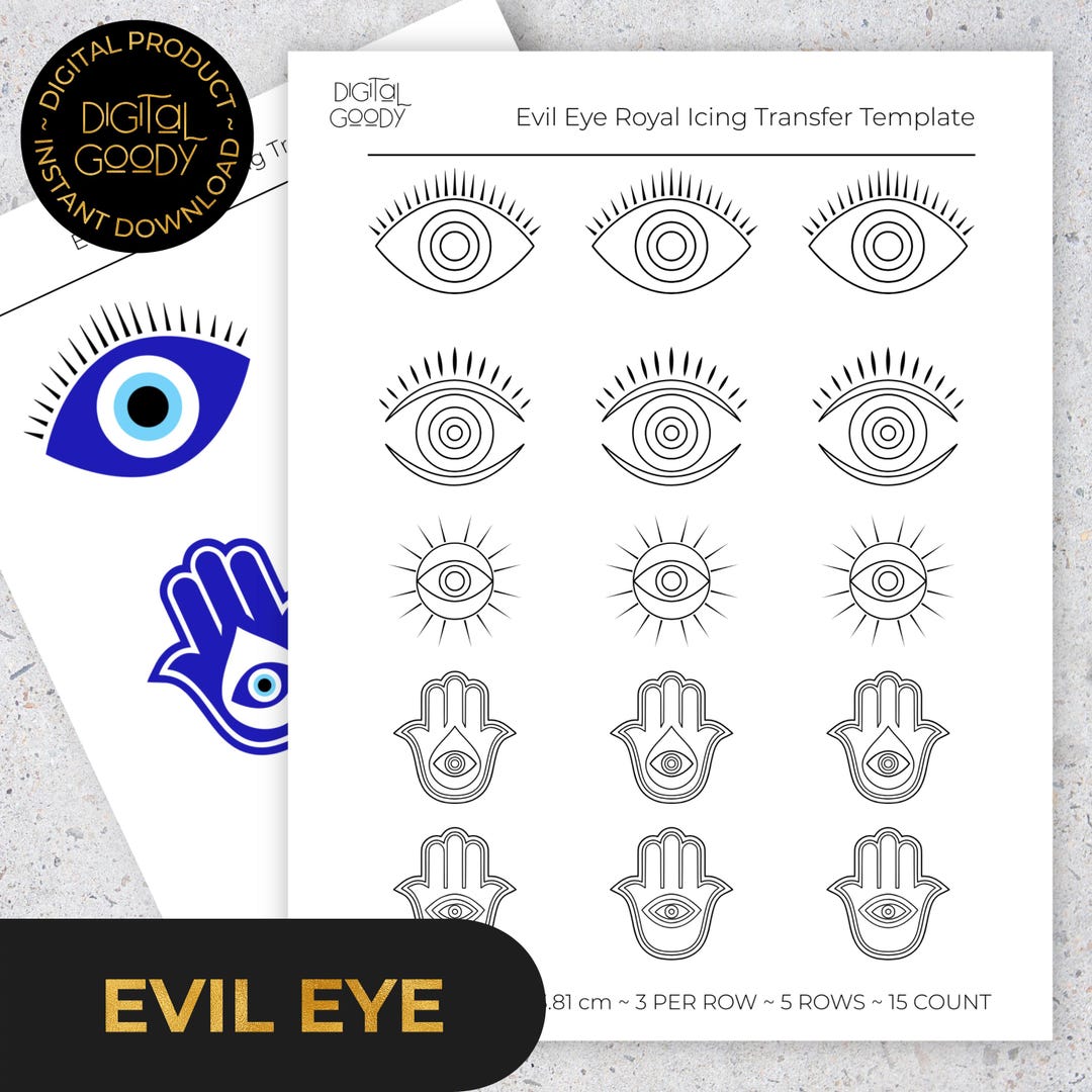 Evil Eye Royal Icing Transfer Sheets Printable Hamsa Mati Nazar Icing ...