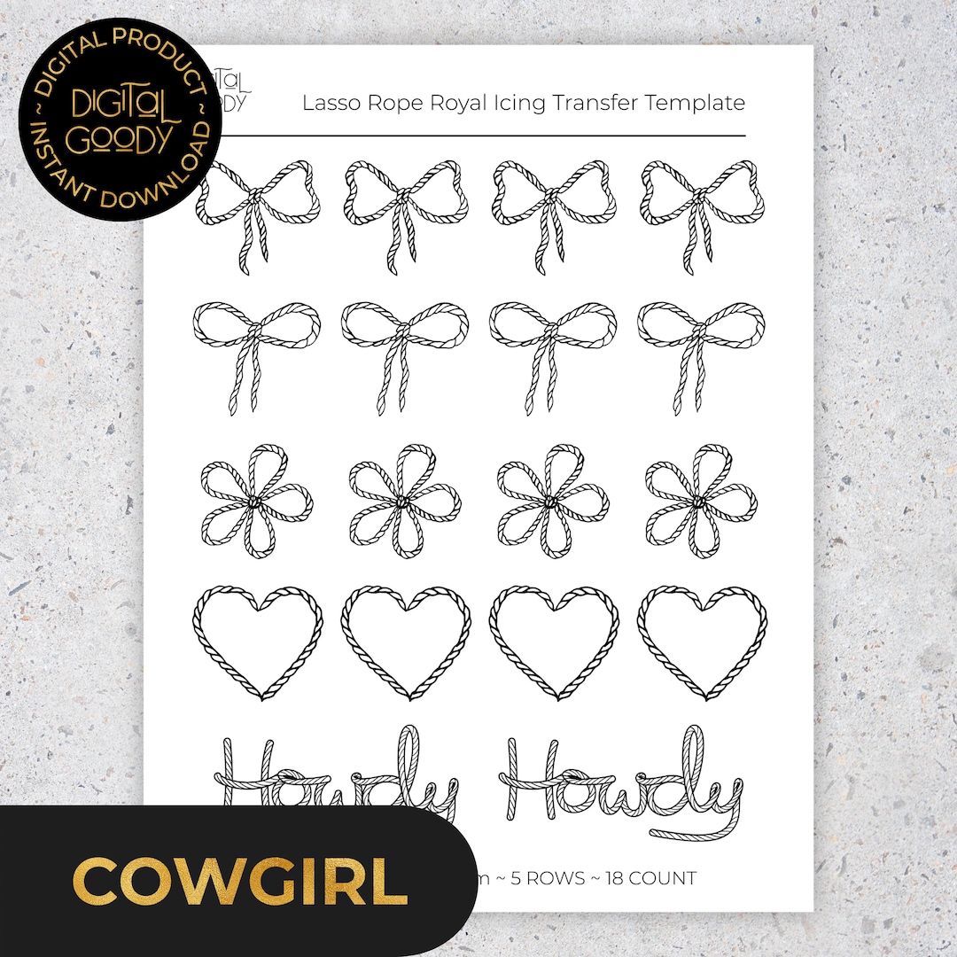 Lasso Rope Royal Icing Transfer Sheets Printable Cowgirl Icing Template ...