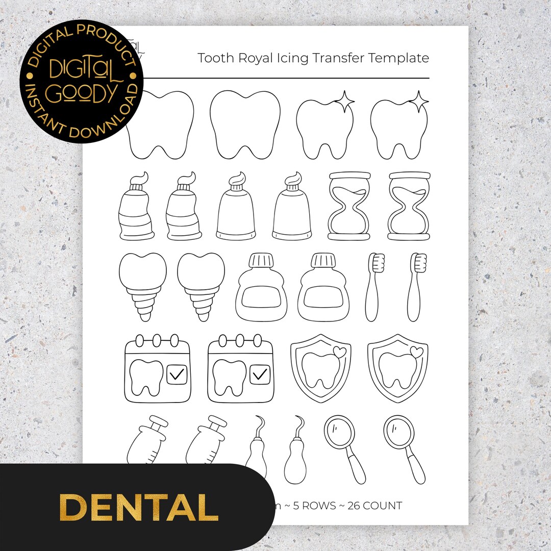 Tooth Royal Icing Transfer Sheets Printable Tooth Care Dental Template ...