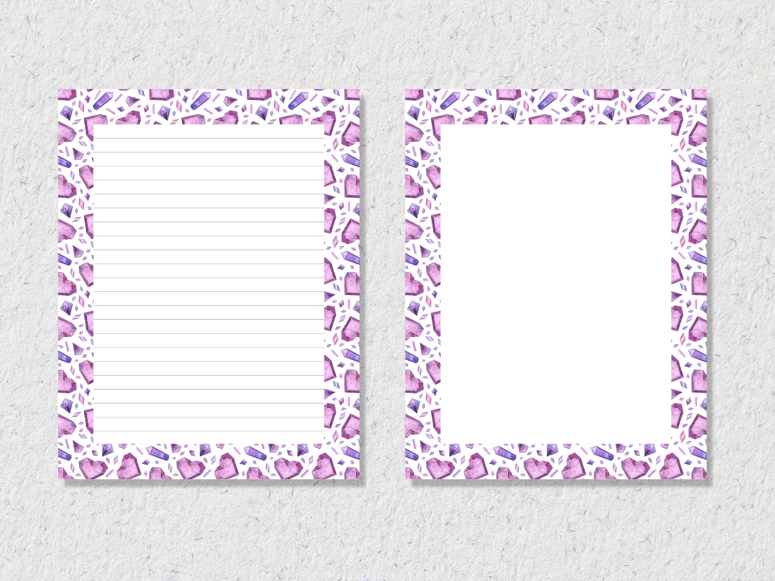 Crystal Gems Paper Printable Stationery Set Jewels Notepaper Digital ...