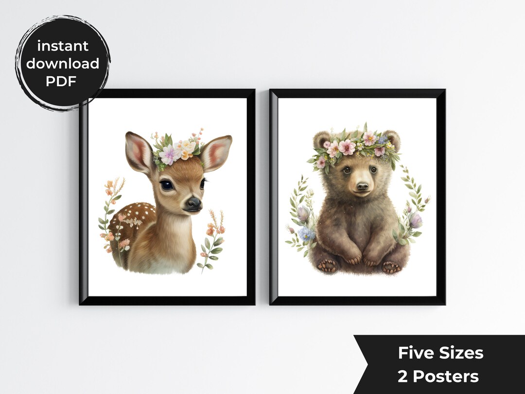 Woodland Baby Animals Printable Nursery Wall Art | Forest Animal Babies ...