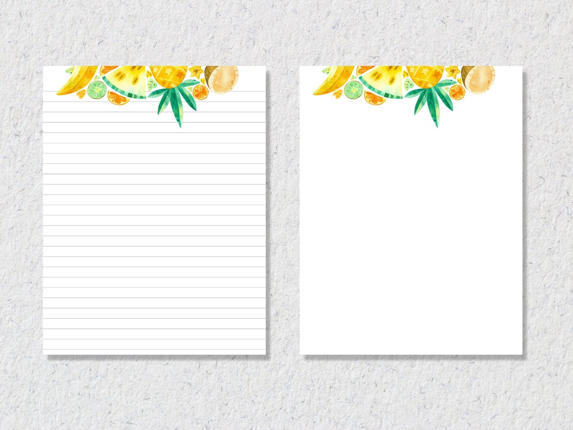 Tropical Fruit Paper Stationery Set Fruity Printable Notepaper Digital ...