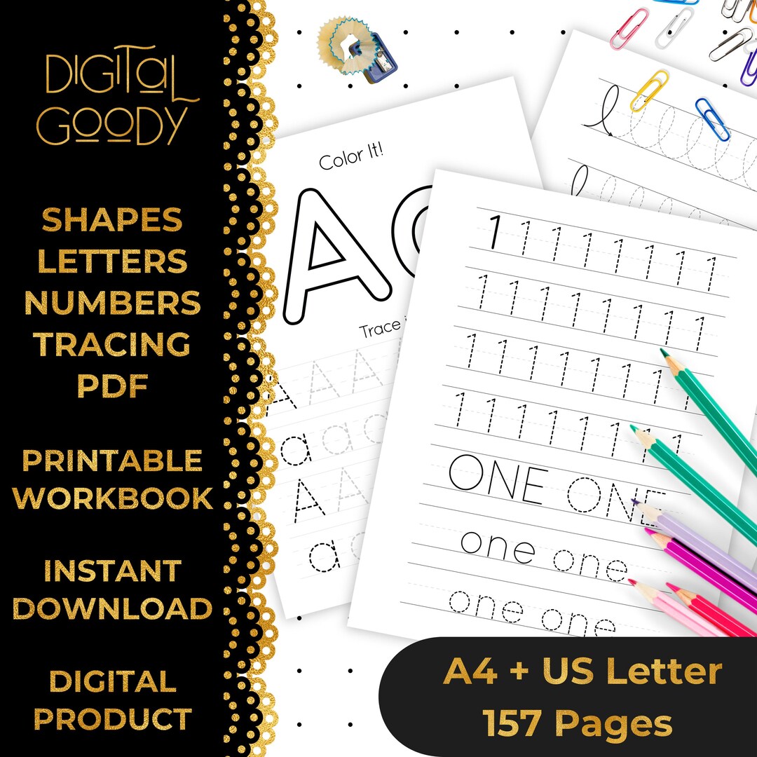 Alphabet Numbers & Shapes Tracing Workbook for Preschool Printable ...