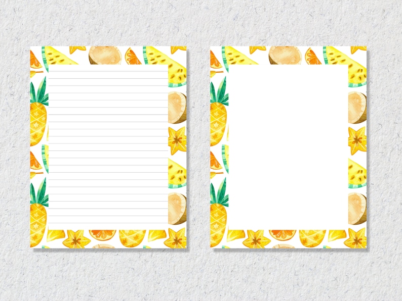 Tropical Fruit Paper Stationery Set Fruity Printable Notepaper Digital ...