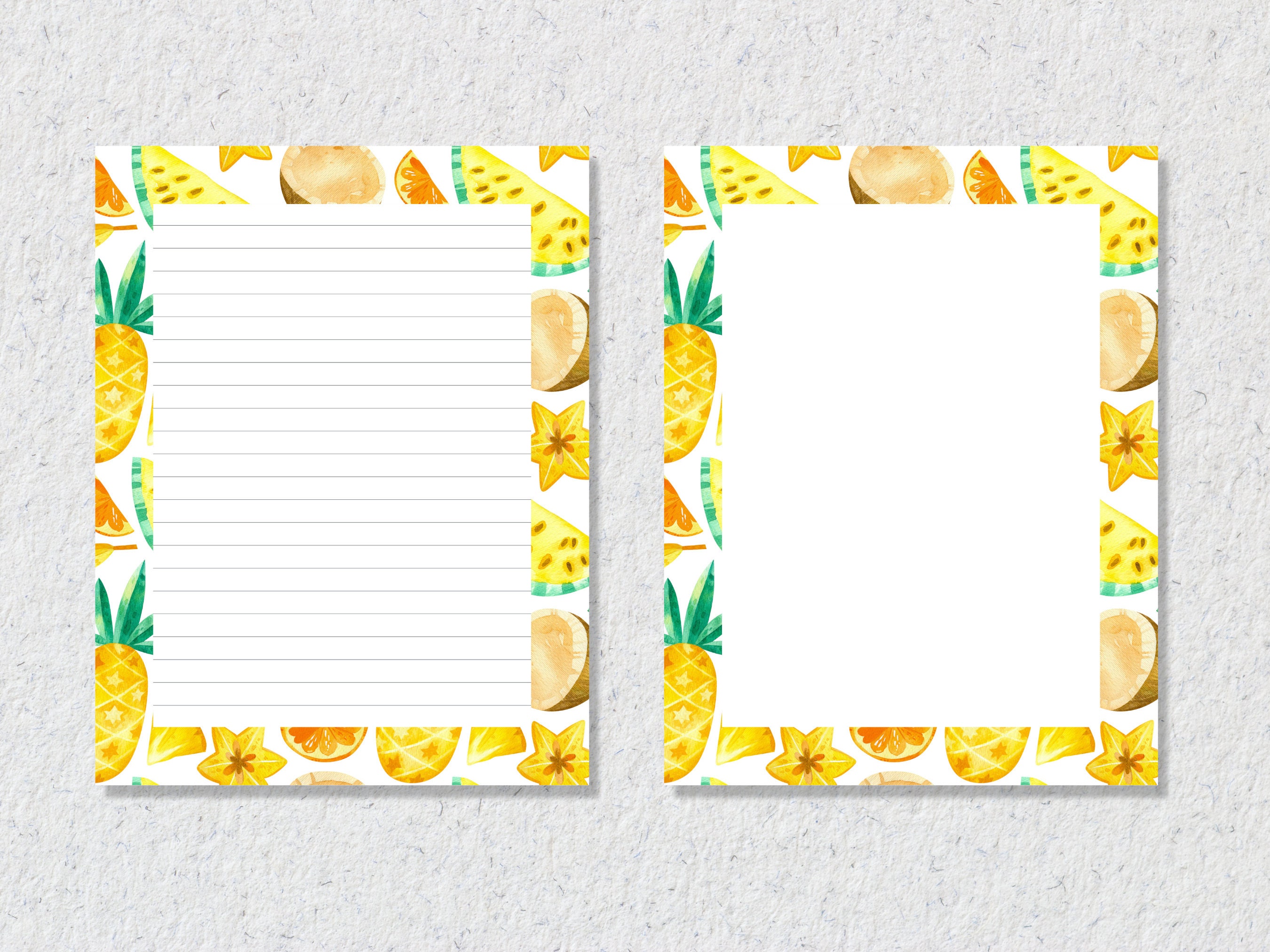 Tropical Fruit Paper Stationery Set Fruity Printable Notepaper Digital ...