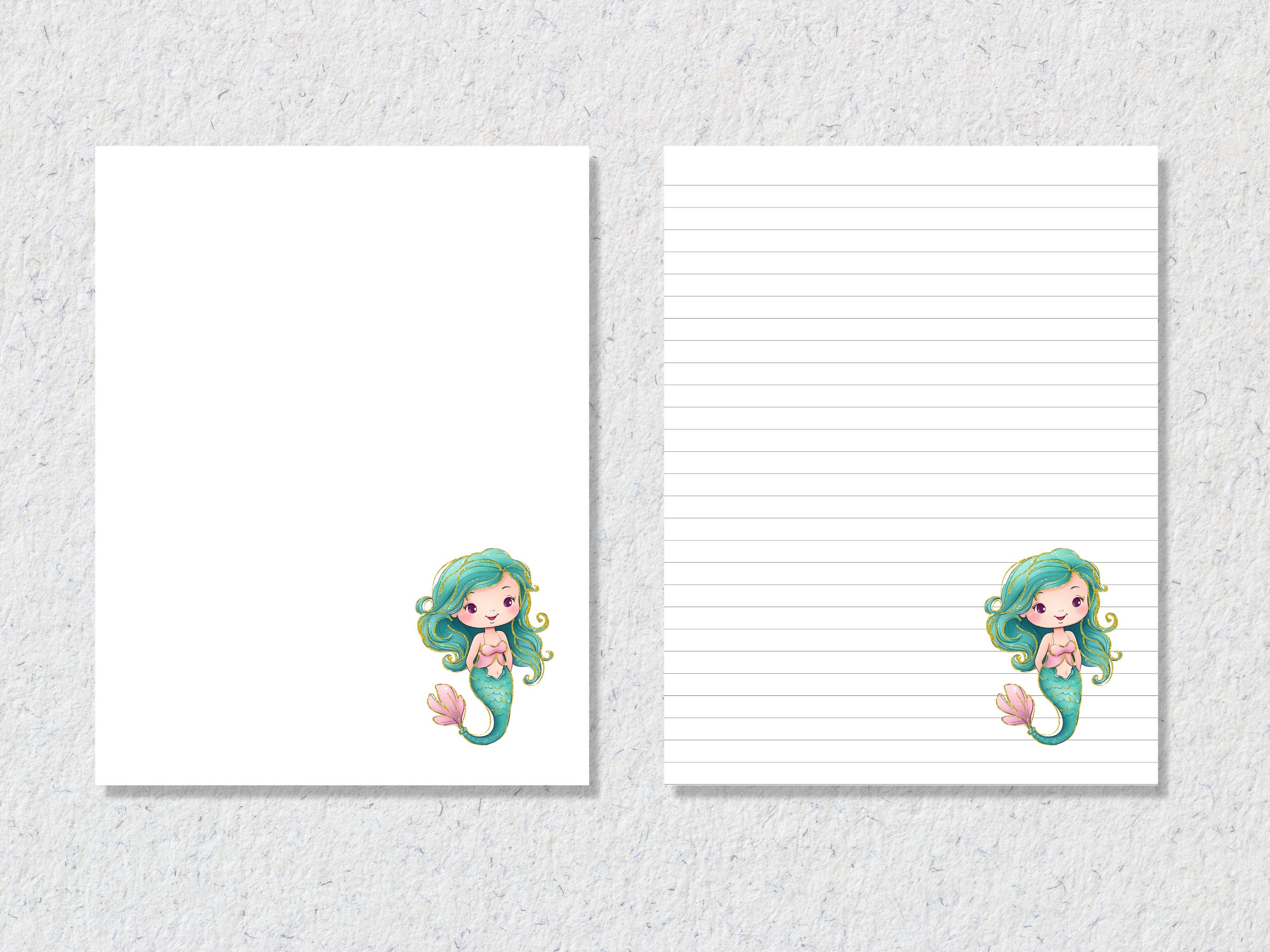 Mermaid Paper Stationery Set Sea Princess Printable Notepaper Digital ...