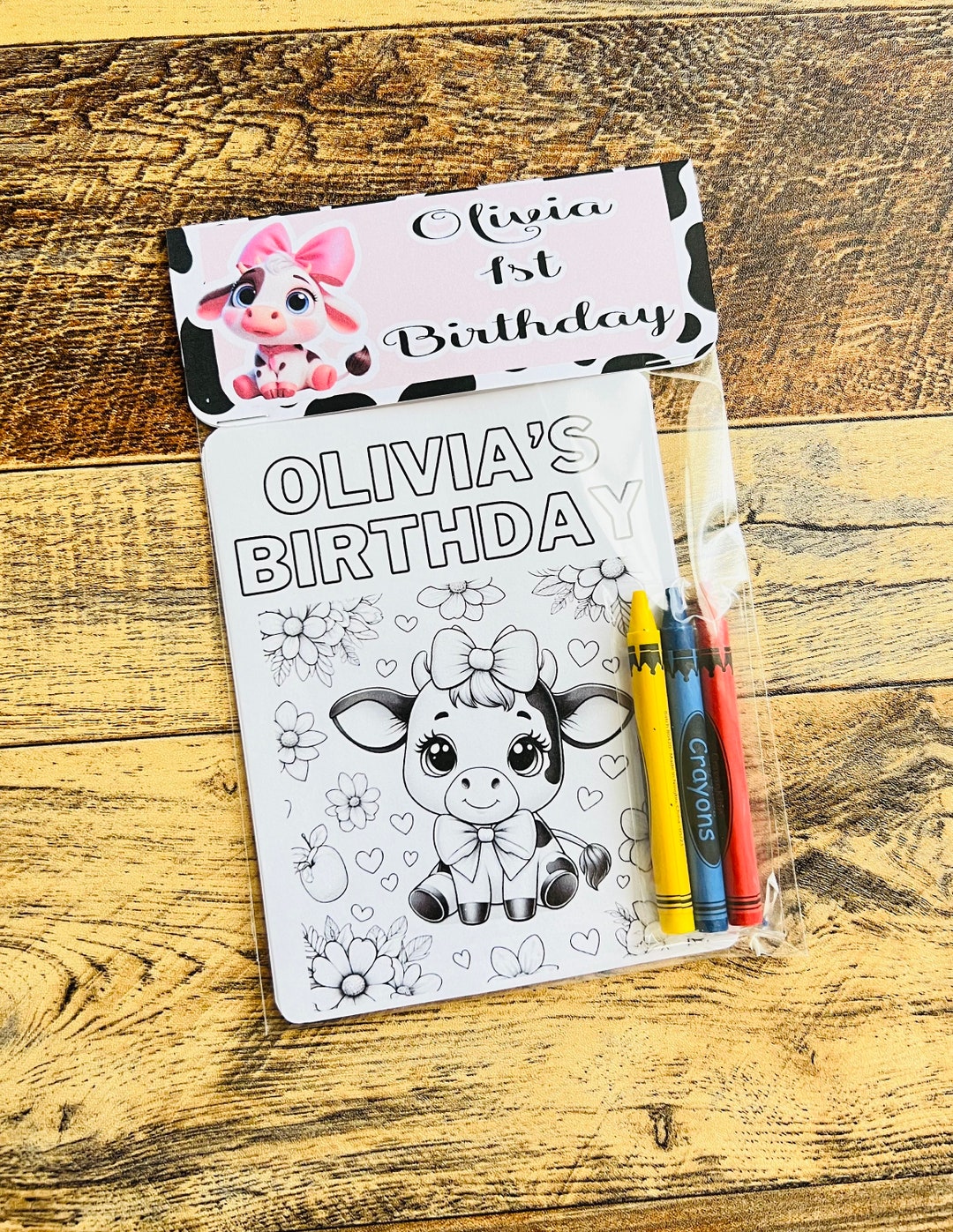 Cow Party Favors,coloring Pages With Crayons, Kids Party,pink Caw, - Etsy