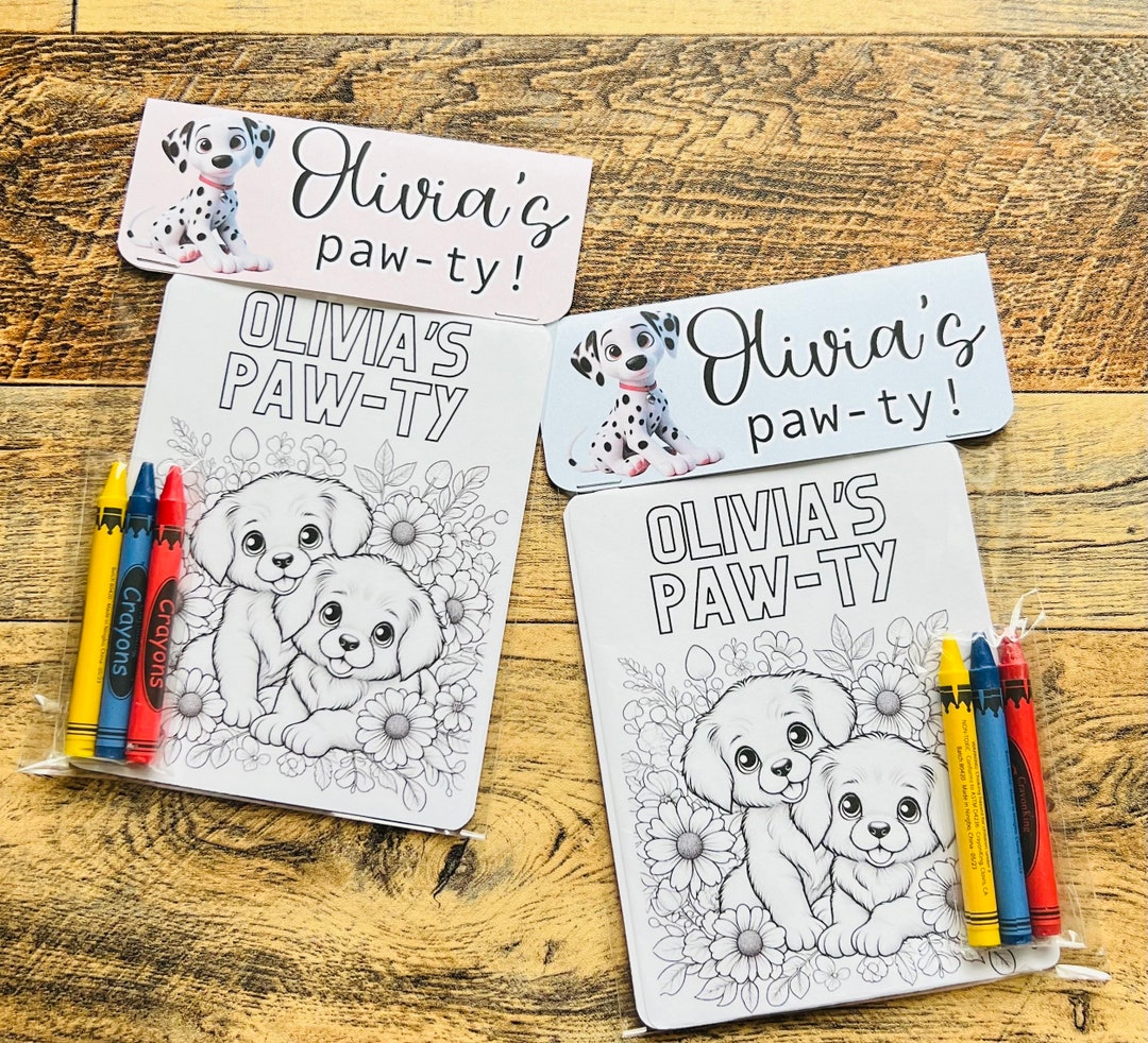 Puppy Coloring Page Party Favors, Personalized Crayons - Etsy