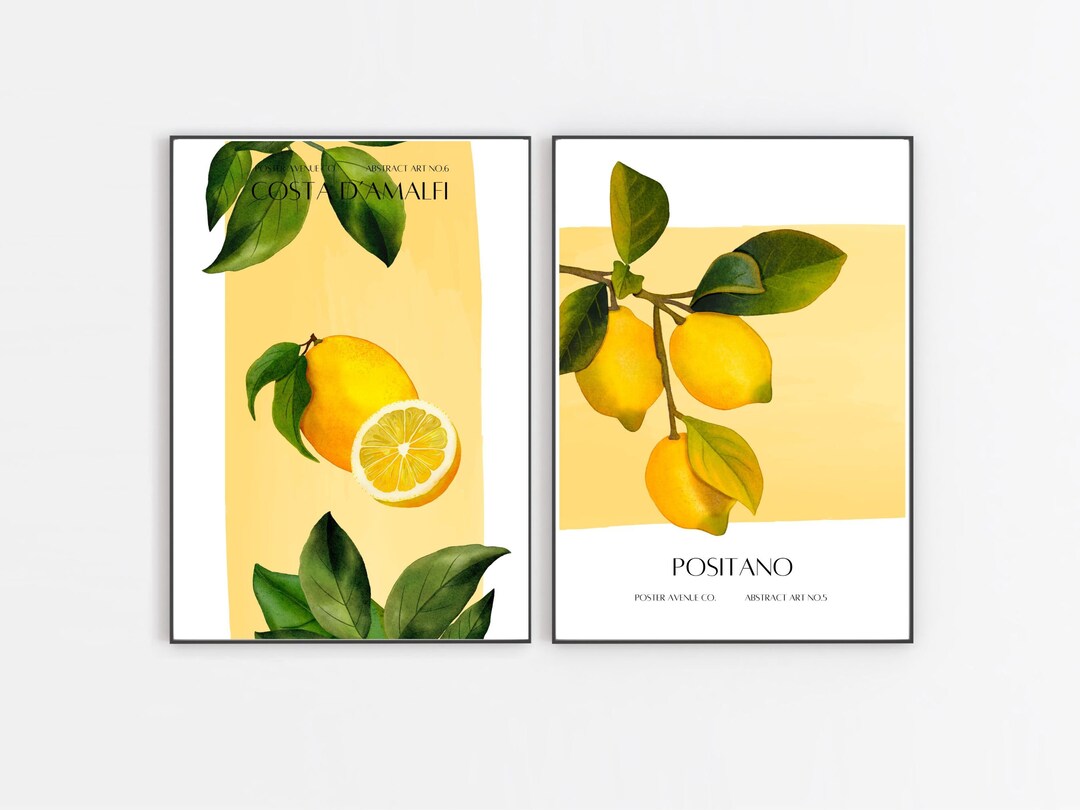 Set of Two Lemon Prints, Positano Print, Lemon Wall Art Prints, Kitchen ...