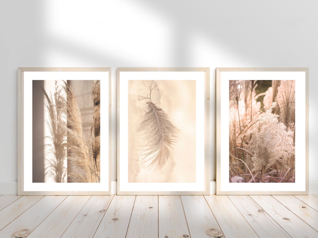 Set of 3 Beige Pampas Grass Prints, Neutral Prints, Beige Living Room Prints, Pampas Grass ...