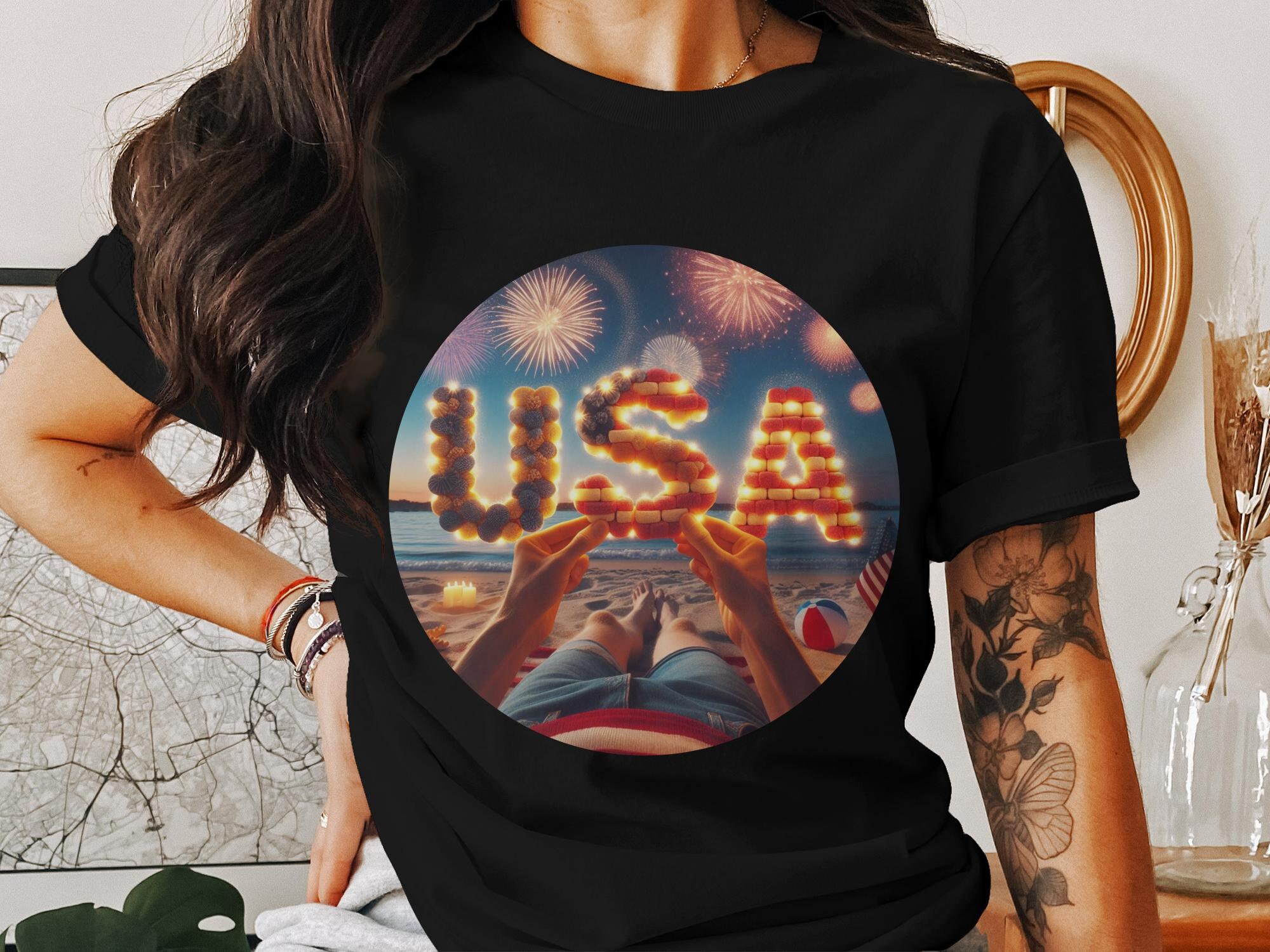 USA Fireworks Beach Scene T-shirt, Patriotic Sweatshirt, Fourth of July ...