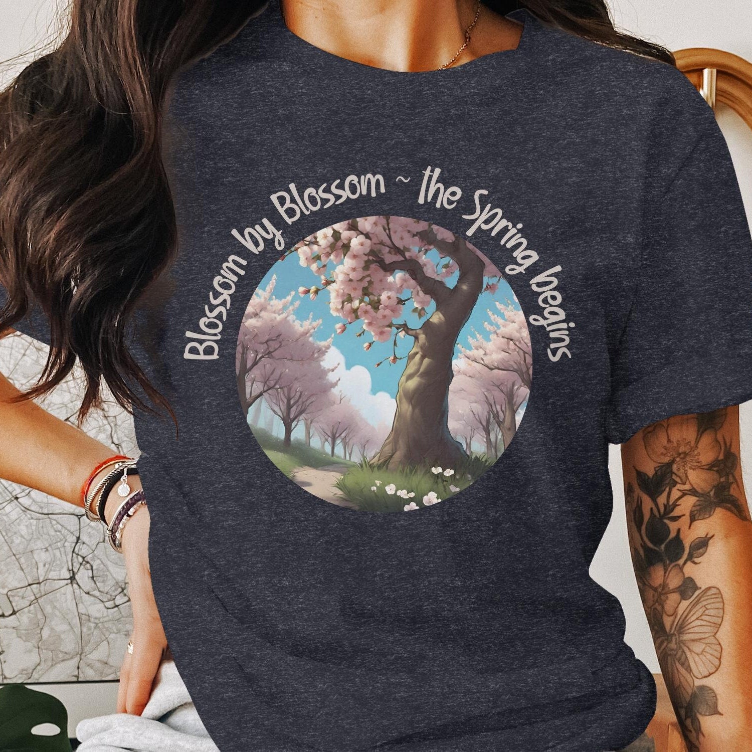 Cherry Blossom Tree Graphic T-shirt, Floral Spring Theme, Pink Sakura ...