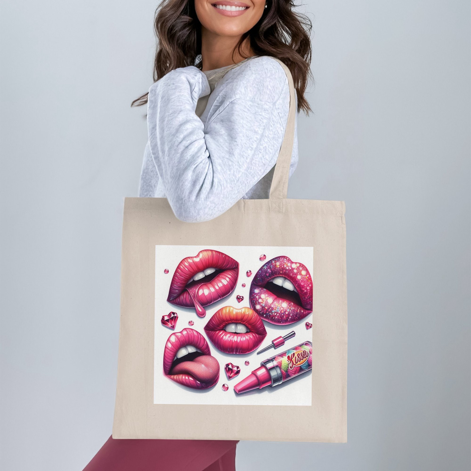 Glamorous Lipstick and Kiss Tote Bag, Sparkly Lips Canvas Bag ...