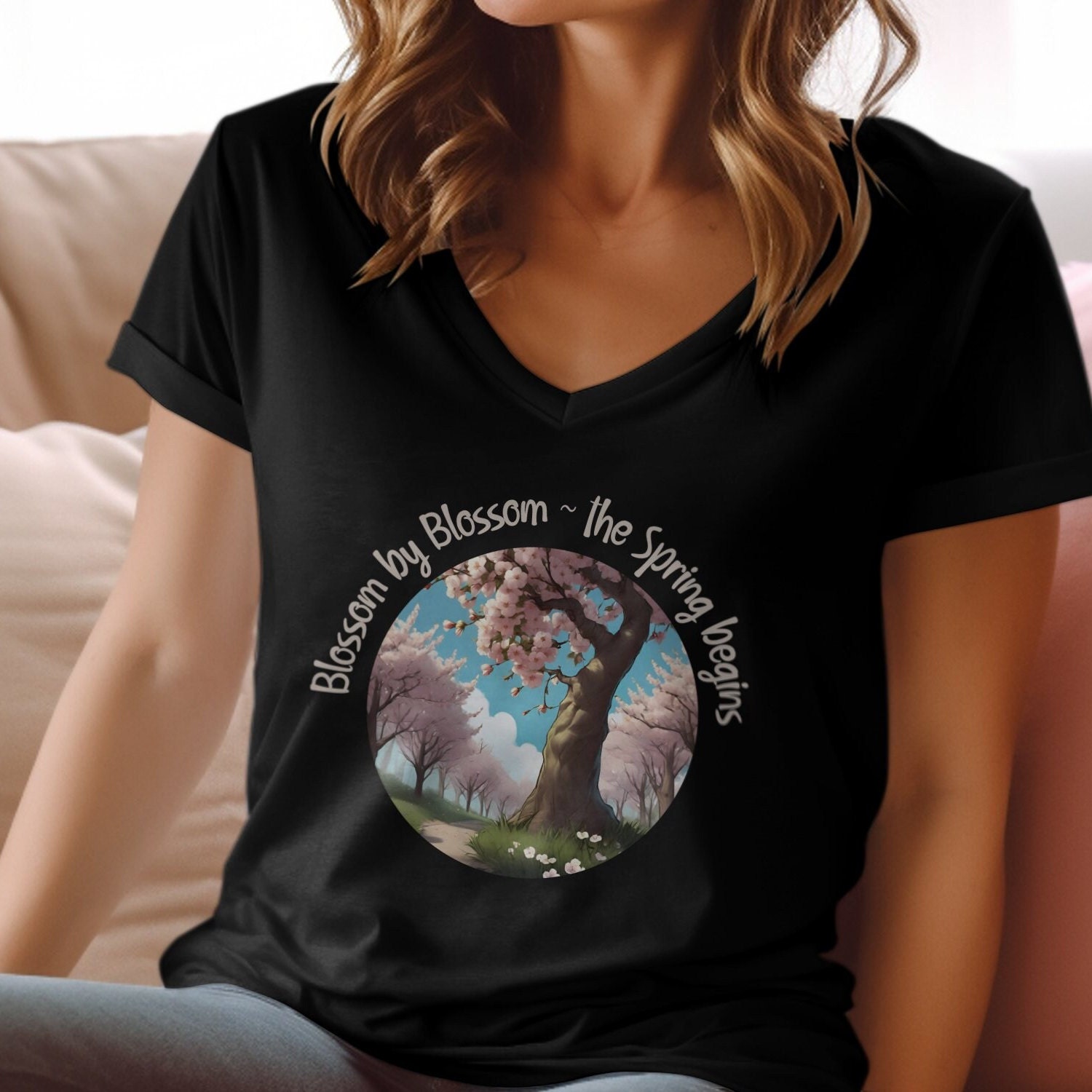 Cherry Blossom Tree Graphic T-shirt, Floral Spring Theme, Pink Sakura ...