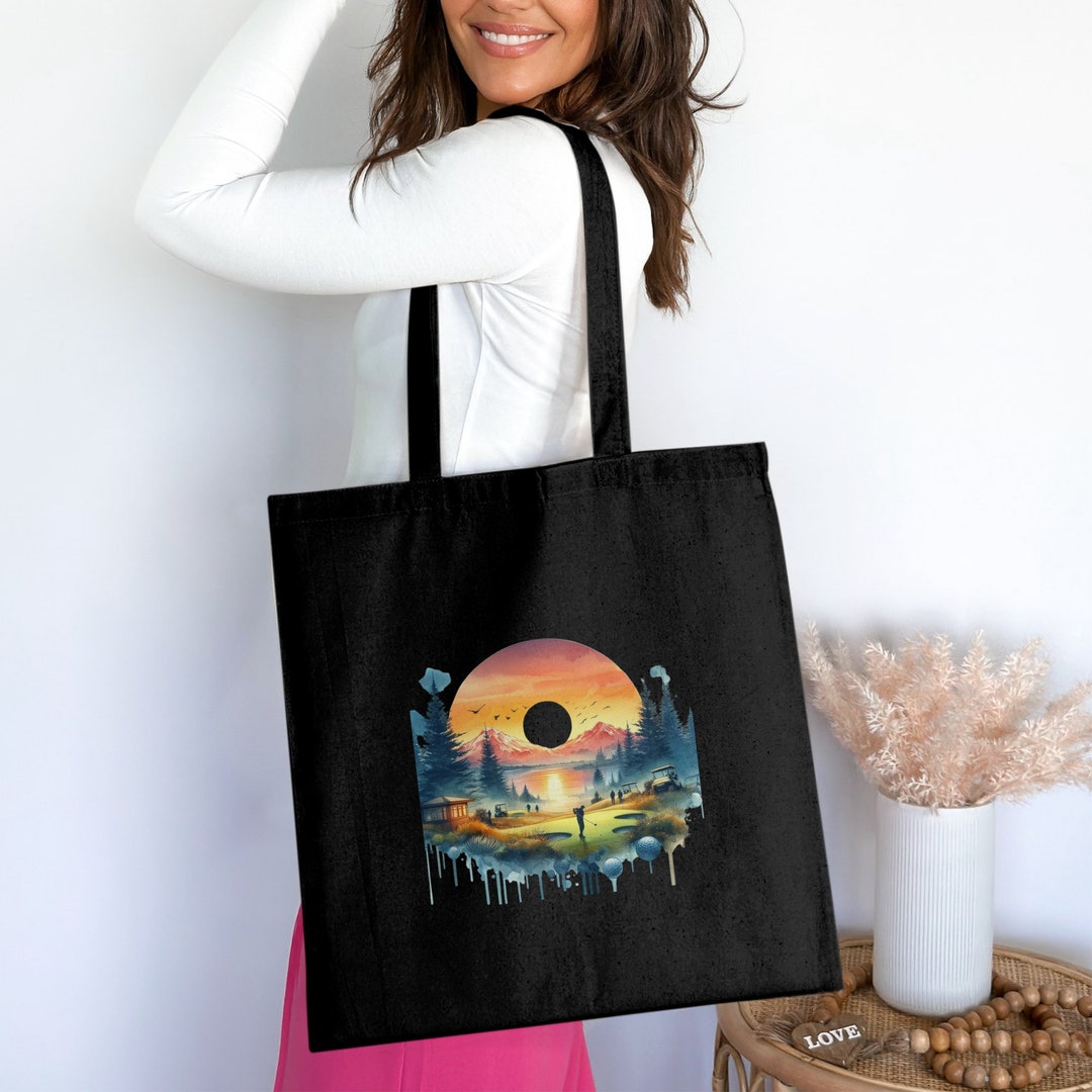 Sunset Lake View Tote Bag, Scenic Nature Landscape Art Print, Eco ...