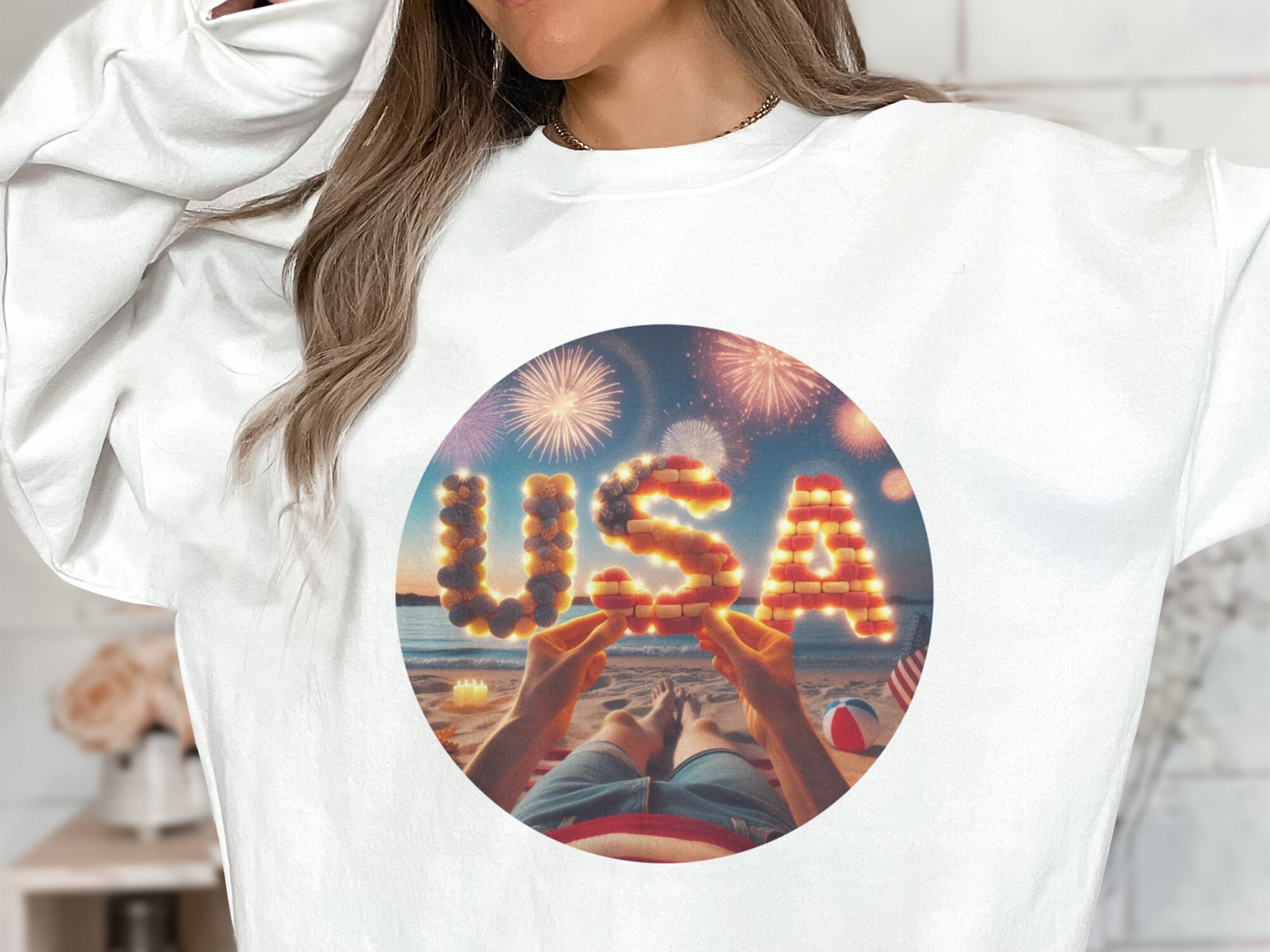 USA Fireworks Beach Scene T-shirt, Patriotic Sweatshirt, Fourth of July ...