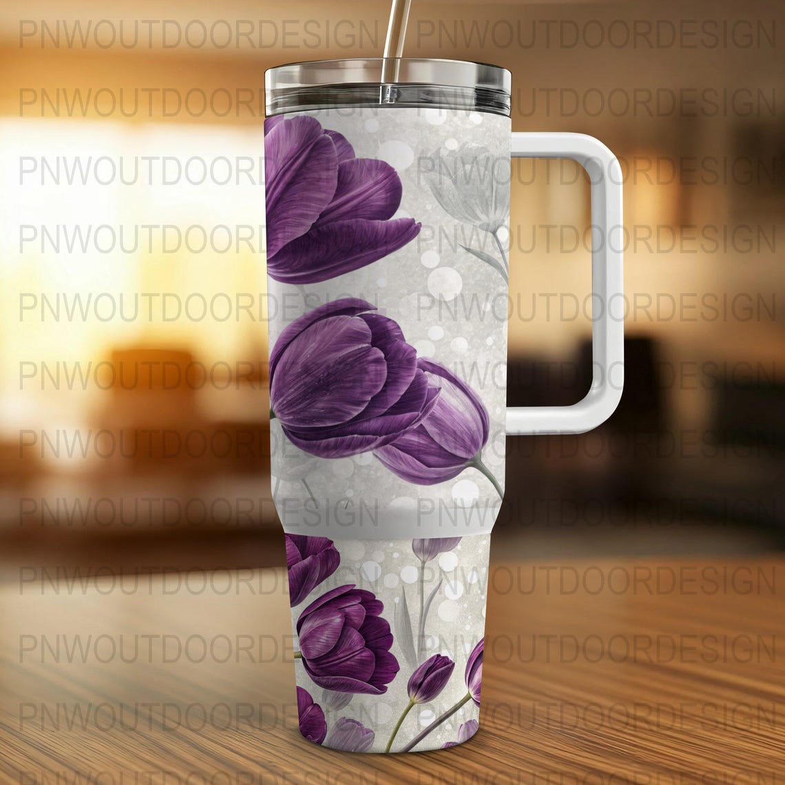 Purple Tulip Digital Design, Floral Tumbler Wrap, 40oz Quencher ...