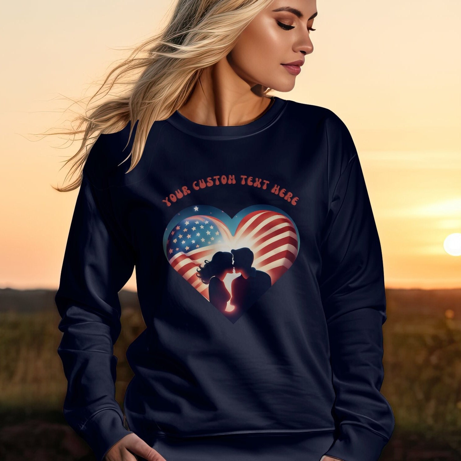 Customizable Couple Silhouette Heart T-shirt, Patriotic USA Flag Design ...