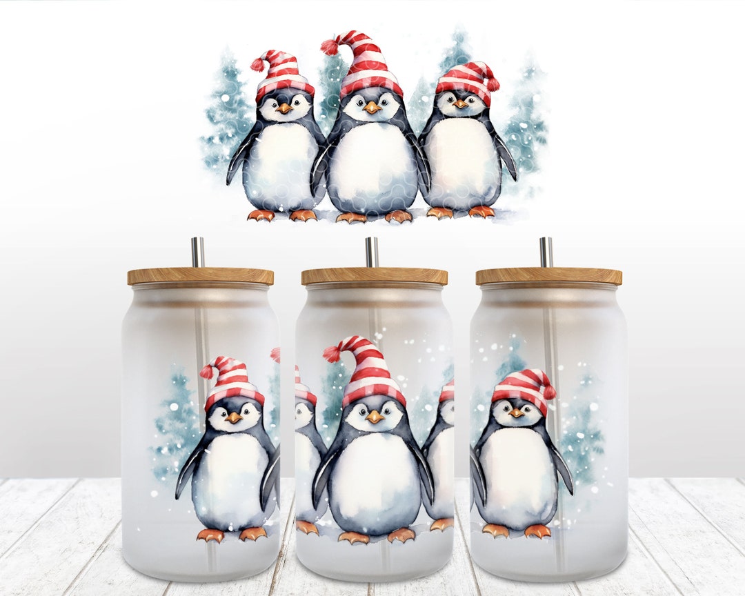 Christmas Penguins 16 Oz Libbey Glass PNG, Can Wrap Sublimation PNG ...